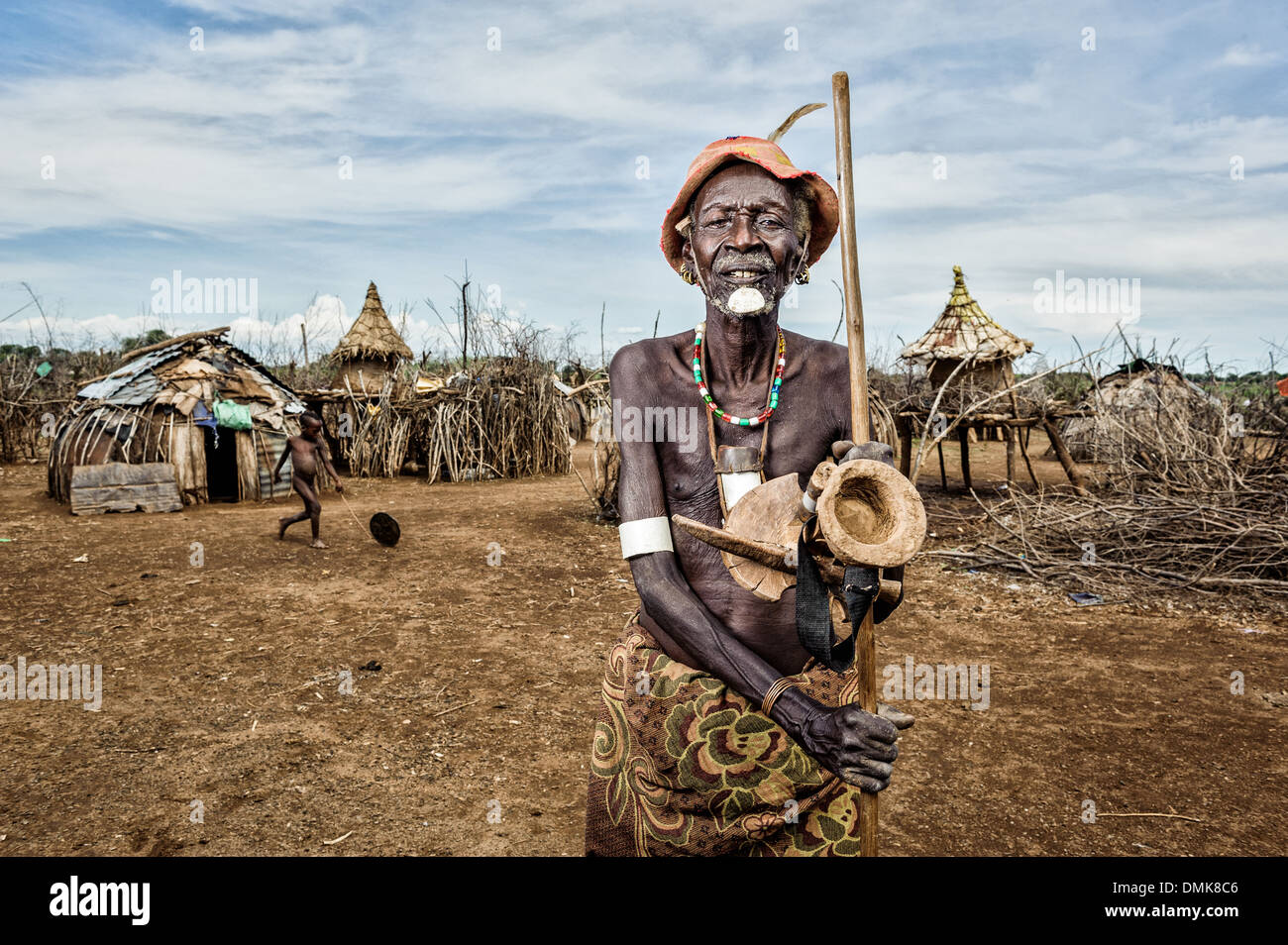 Dasanech old man in his village, Omorate, Ethiopia, Africa Stock Photo ...