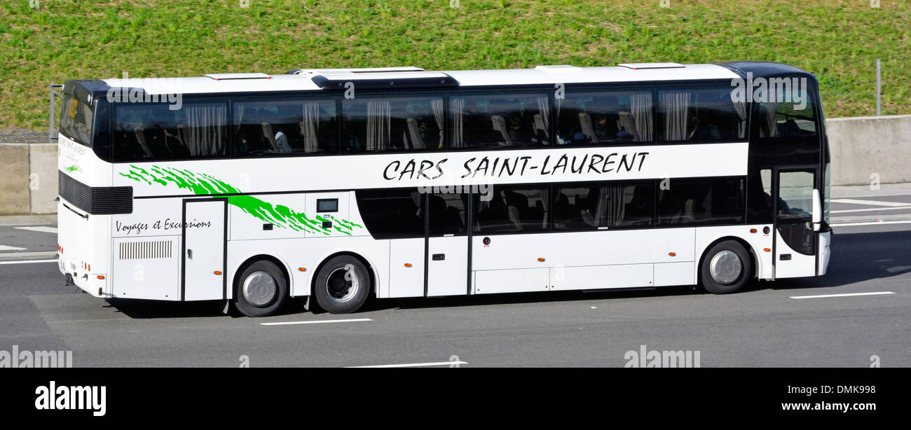 French company Cars Saint- Laurent double decker coach on motorway ...