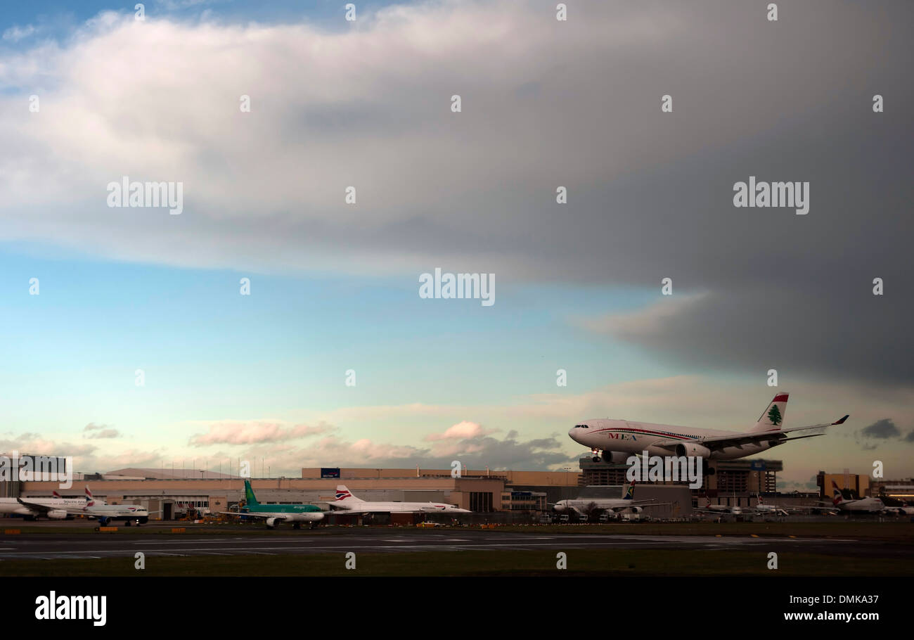 MEA plane lands at Heathrow Airport, London, England, with Concorde in ...