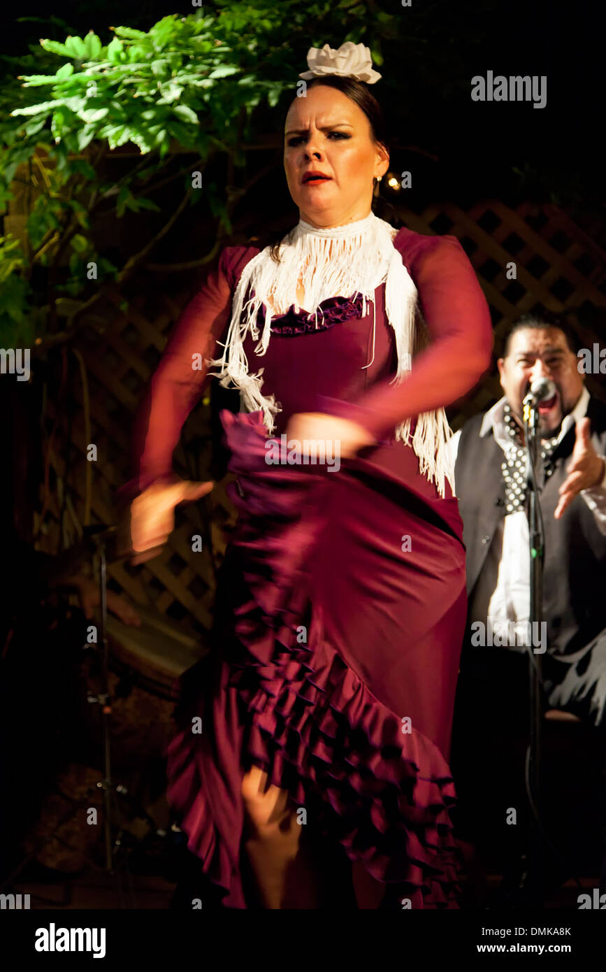 Flamenco dancer and singer (background), El Farol Restaurant, Santa Fe ...