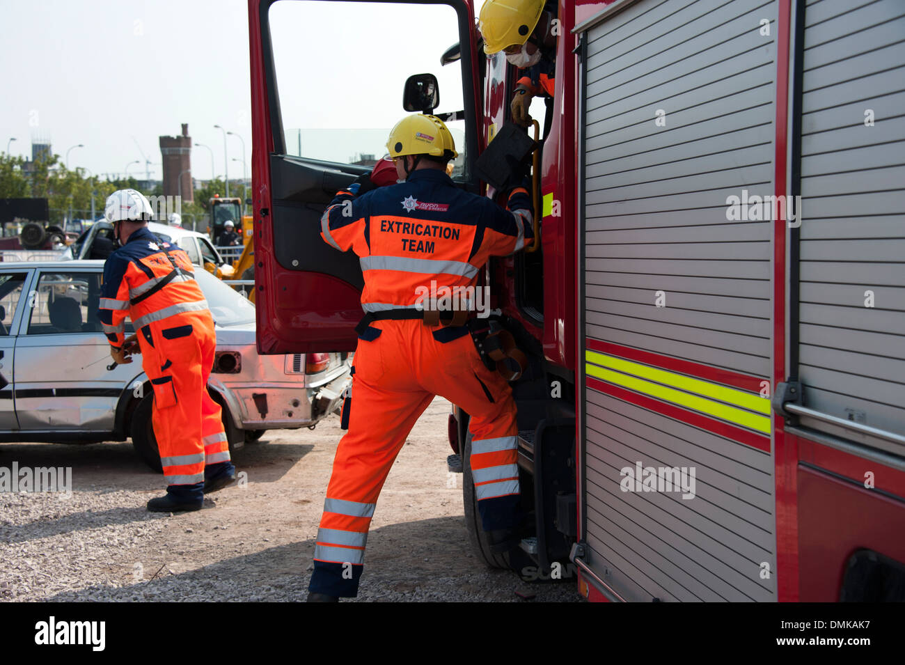 Firefighters Extrication Team RTA RTC Car Crash Stock Photo - Alamy