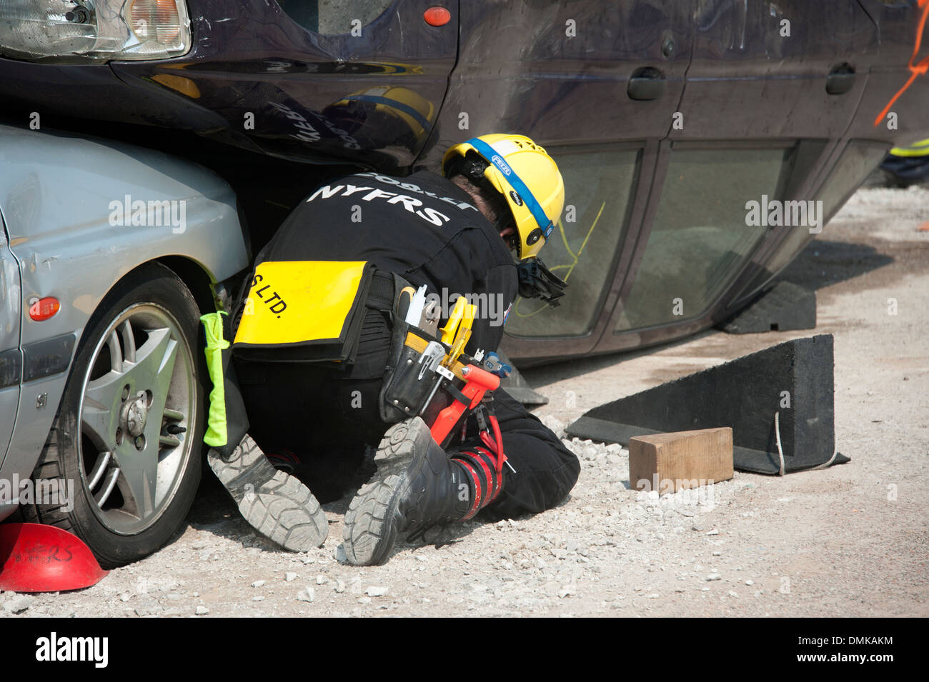 North Yorkshire Fire & Rescue Service Car Crash SIMULATION Stock Photo ...