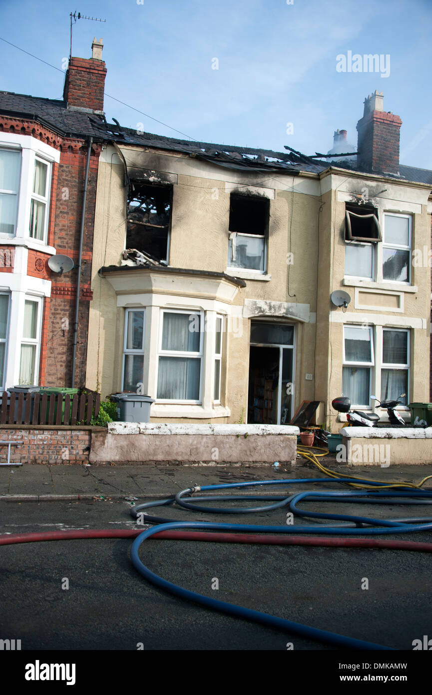 Severe House Fire UK Burnt Out Bedroom Gutted Stock Photo - Alamy