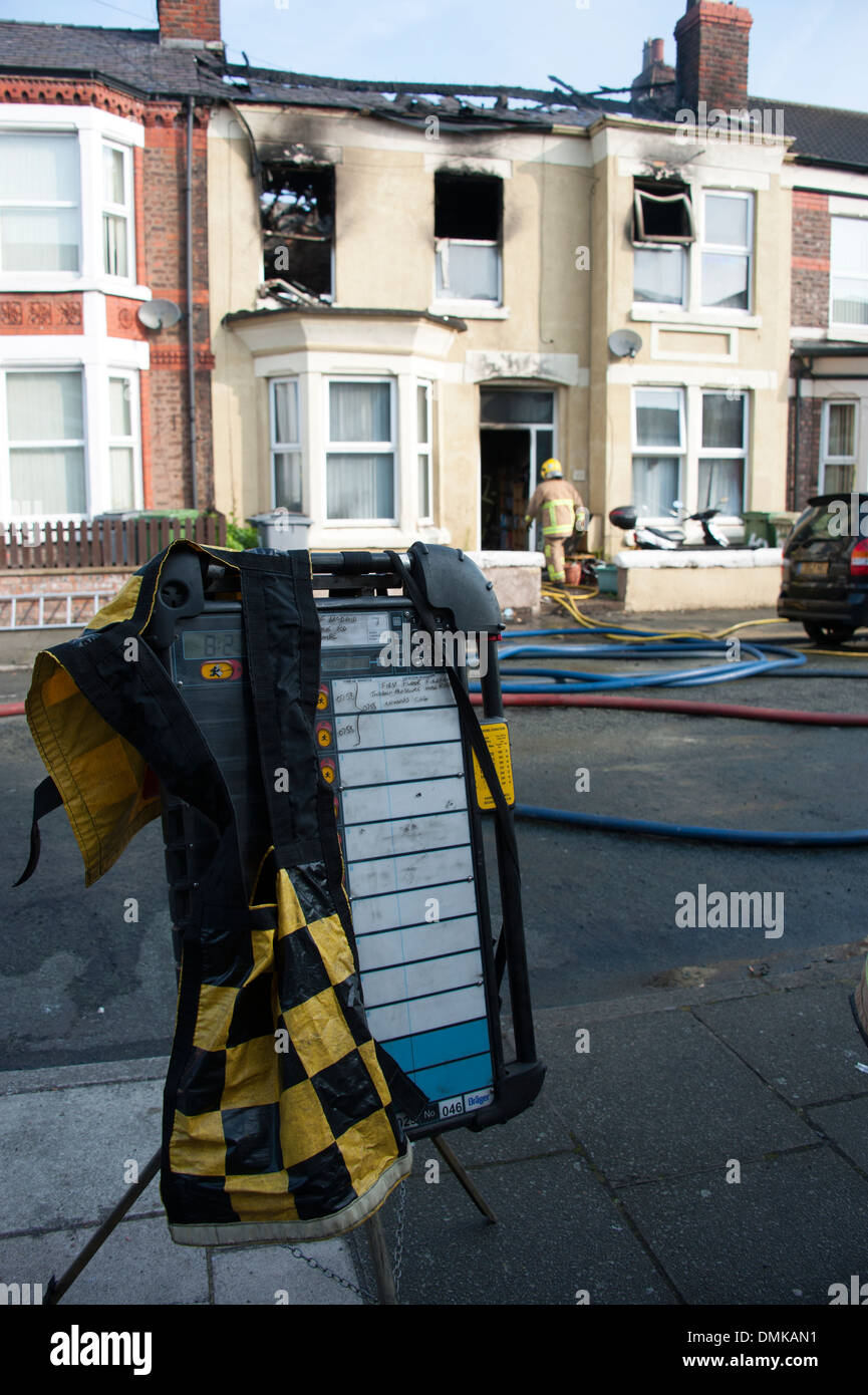 Severe House Fire UK Burnt Out BA Entry Control Stock Photo - Alamy