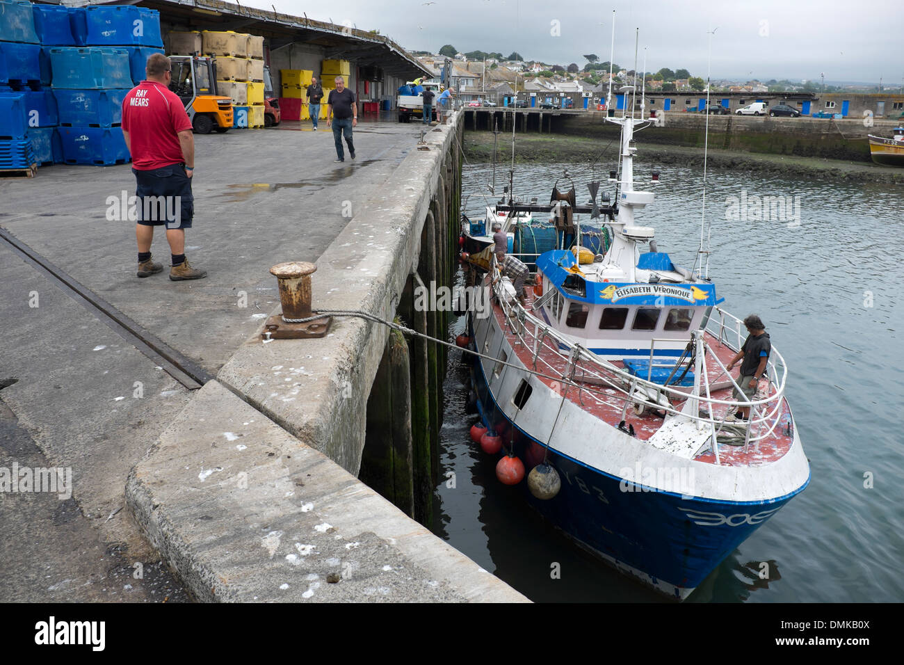 Fishing Boat unloading catch at harbour port Stock Photo - Alamy