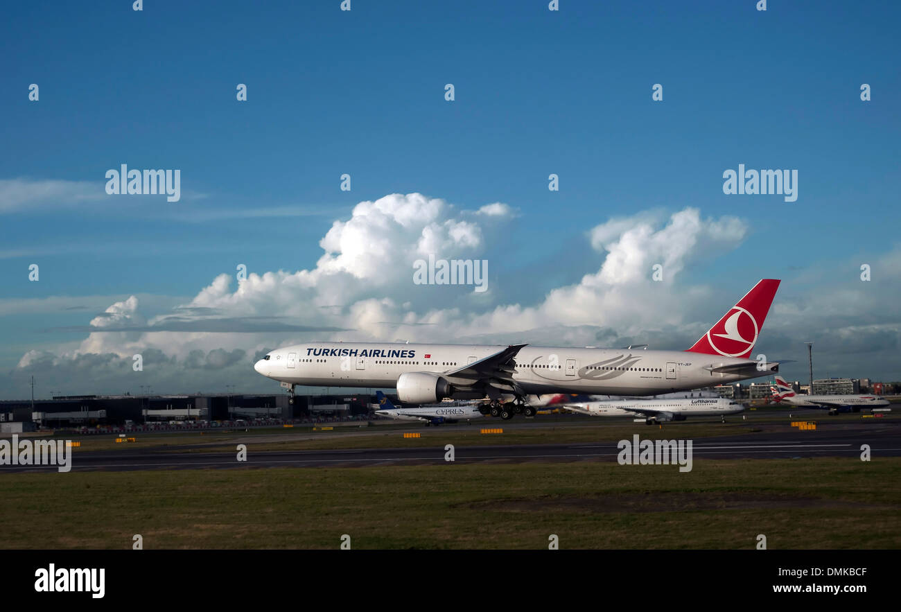 Turkish Airlines plane lands at Heathrow Airport, London, England ...