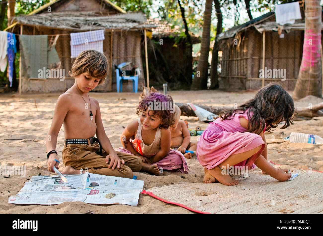 Attractions and people of the village of Gokarna, India. A popular ...