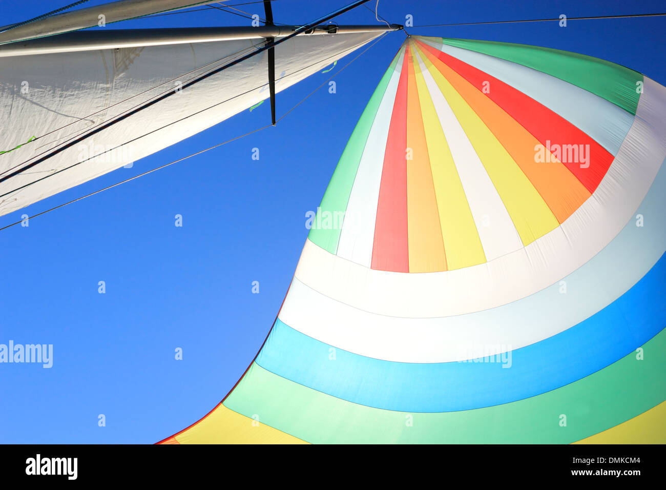 The wind has filled the spinnaker on sailing yacht. Detail of a ...