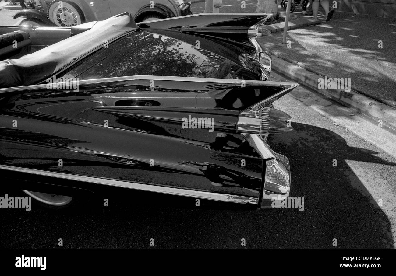 tailfins of american classic car in black and white Stock Photo - Alamy