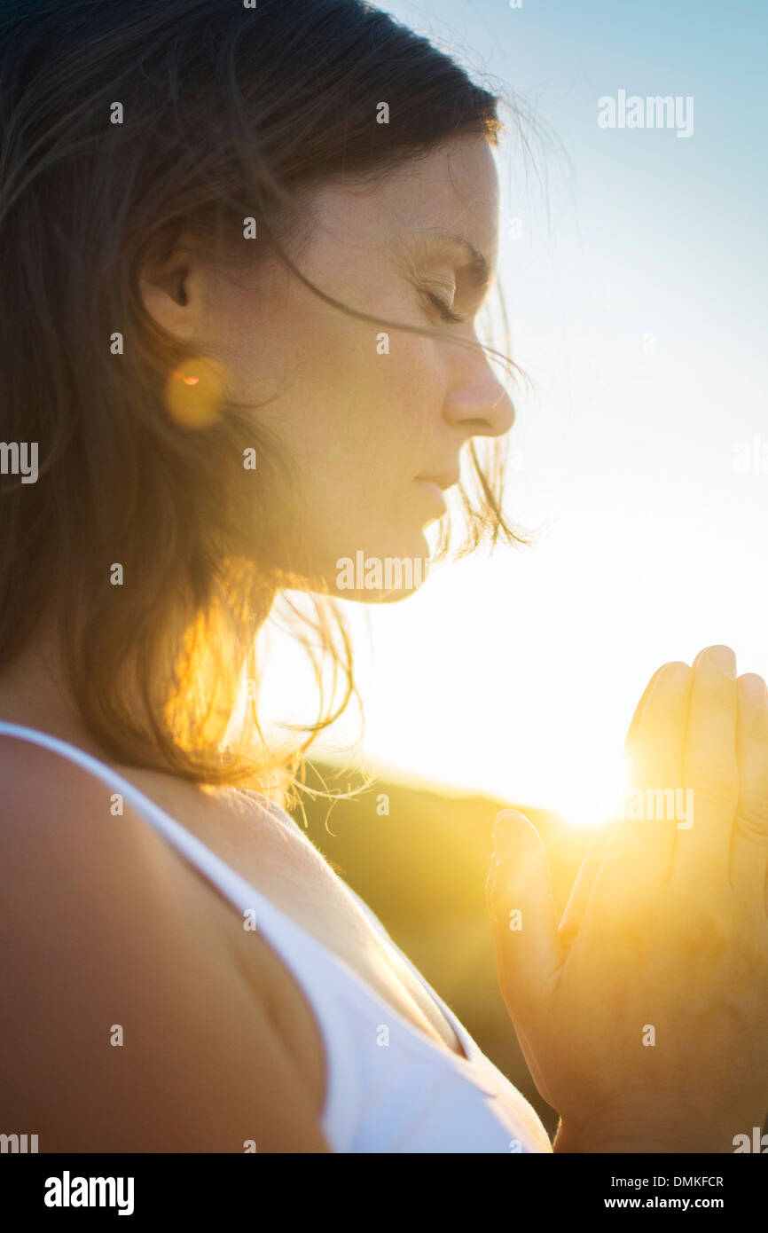 Woman Praying Praising God Religion High Resolution Stock Photography ...