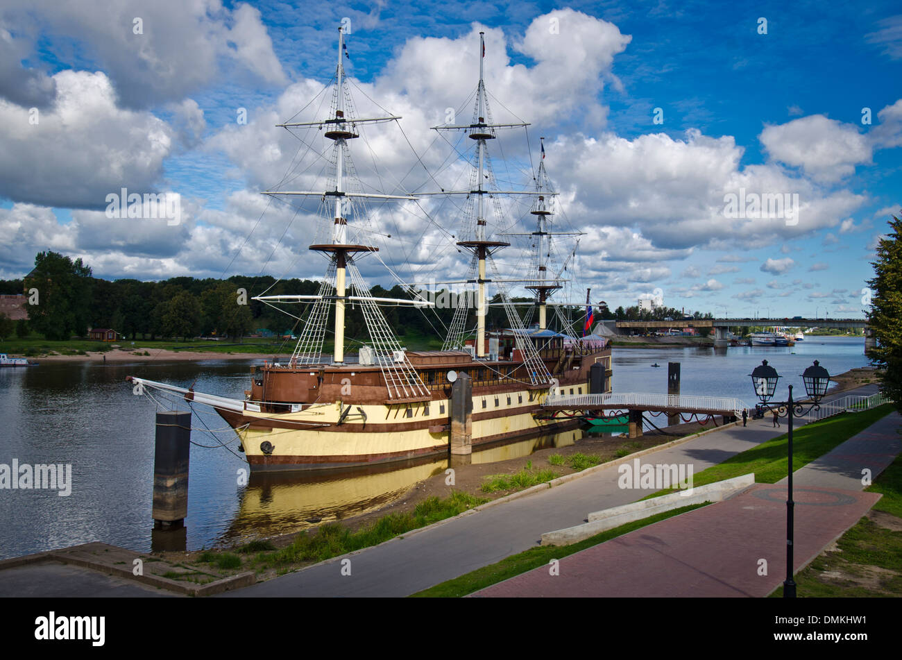 Ship on the River Volkhov Russia, Novgorod Stock Photo - Alamy
