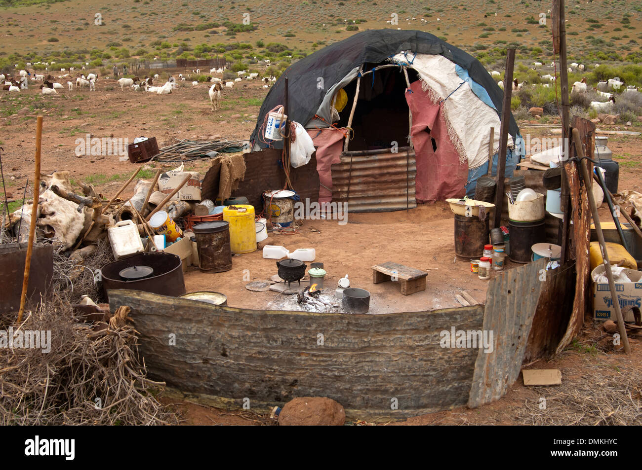 Camp site with traditional round hut of local Nama herders near Kuboes ...
