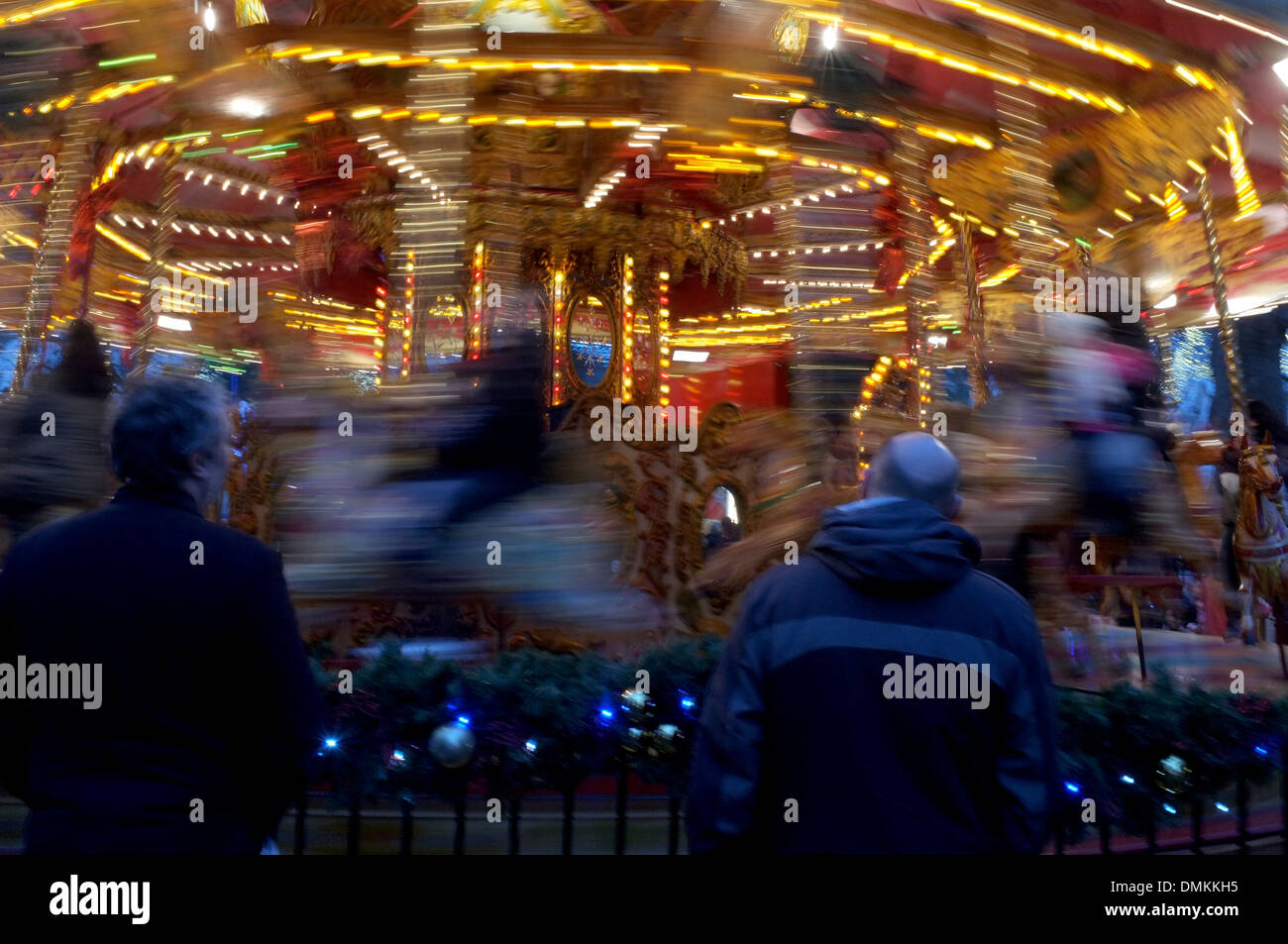 merry go round carousel in leicester square central london uk december ...