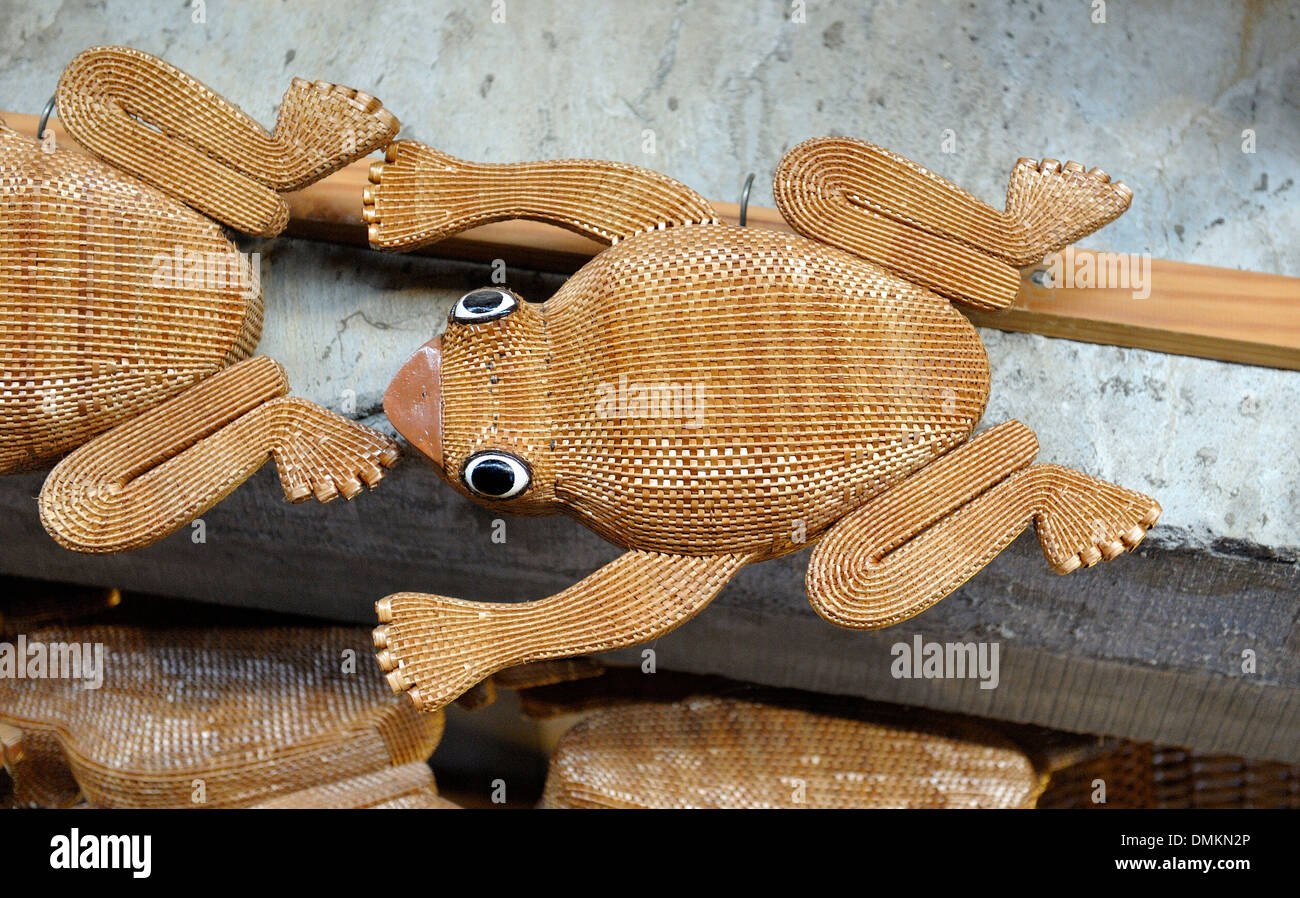 Madeira Portugal. Wicker frog souvenirs in a wicker factory shop in ...