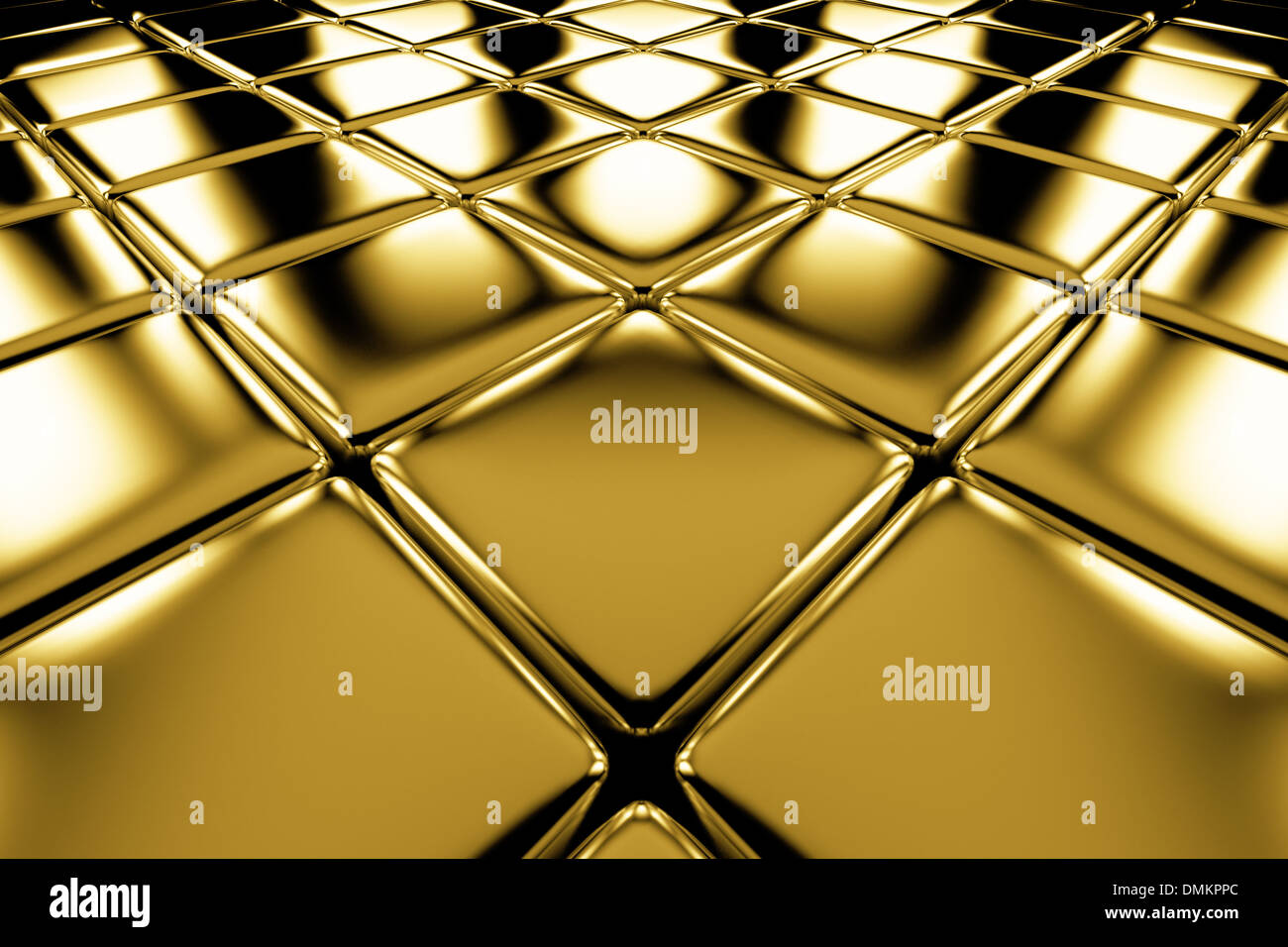 Golden cubes flooring diagonal perspective view shiny abstract ...