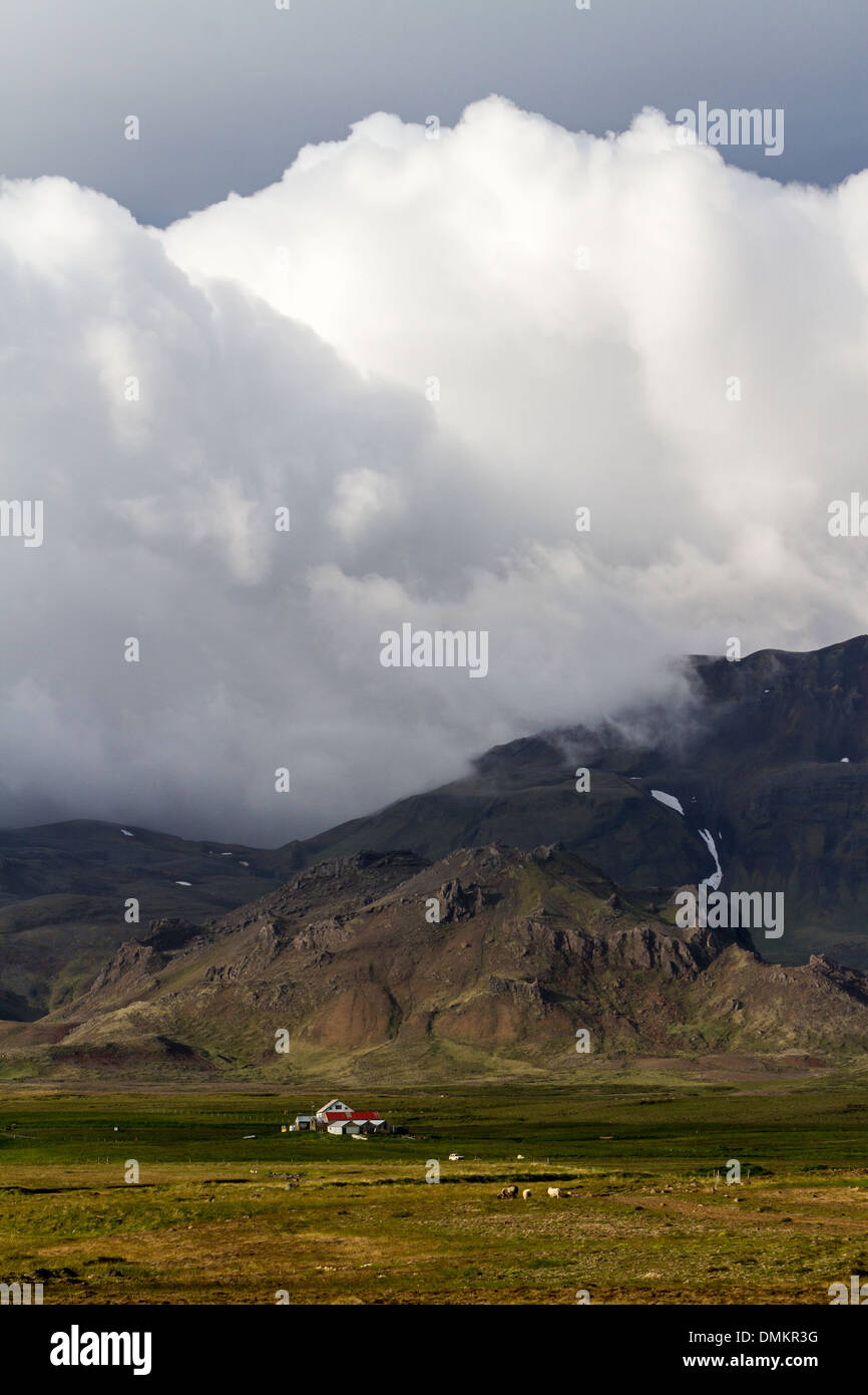FARM AT THE FOOT OF A VOLCANO, SNAEFELLSNES PENINSULA, WESTERN ICELAND ...