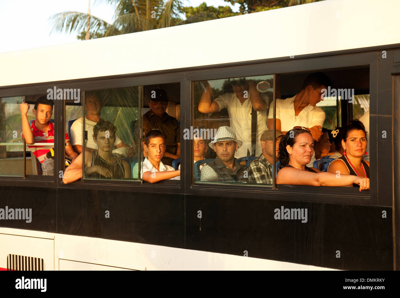 Local cuban people on a bus - example of public transport, Cienfuegos ...