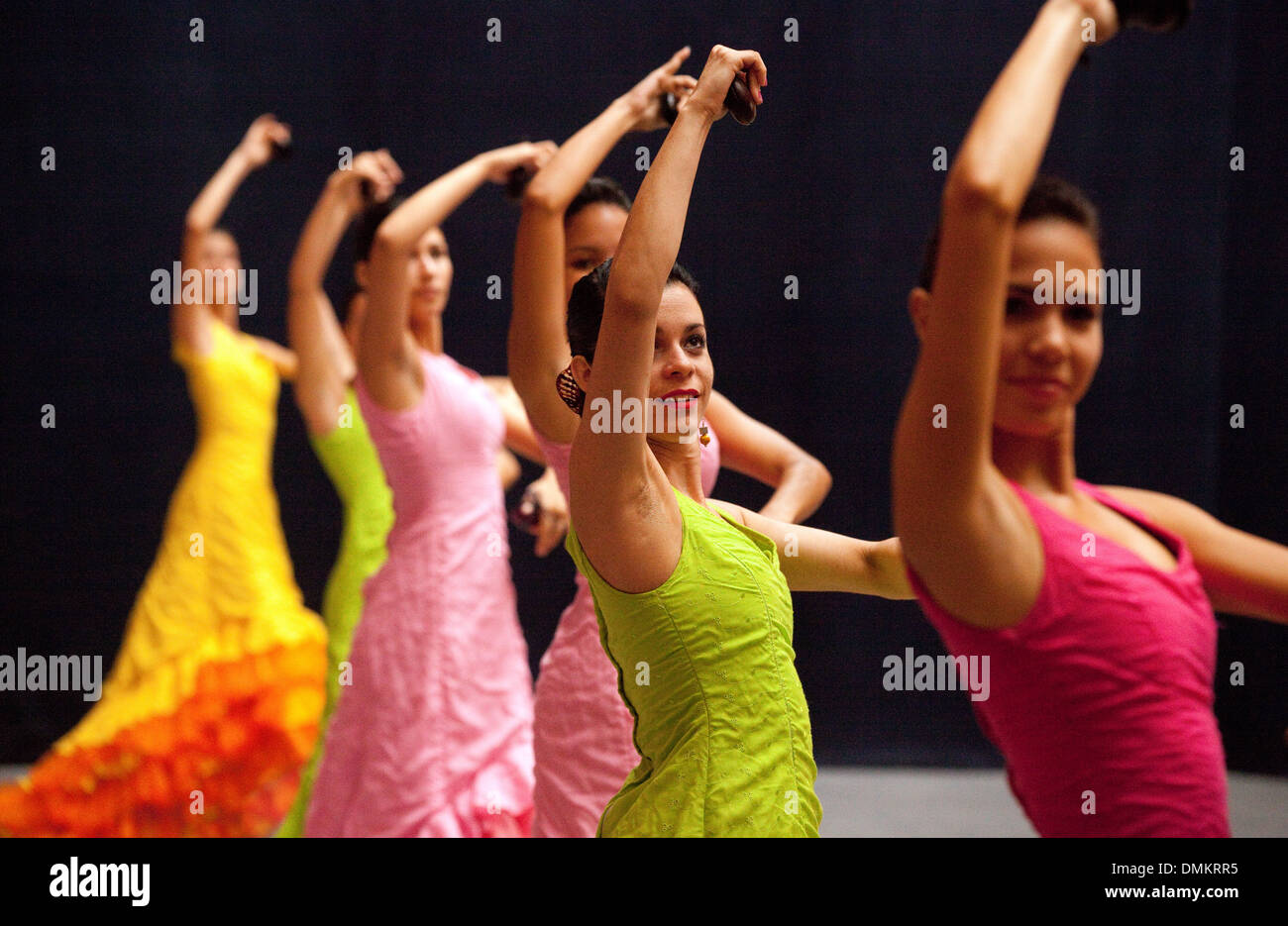 Flamenco dancers dancing in colorful dresses, Ballet Espanol de Cuba ...