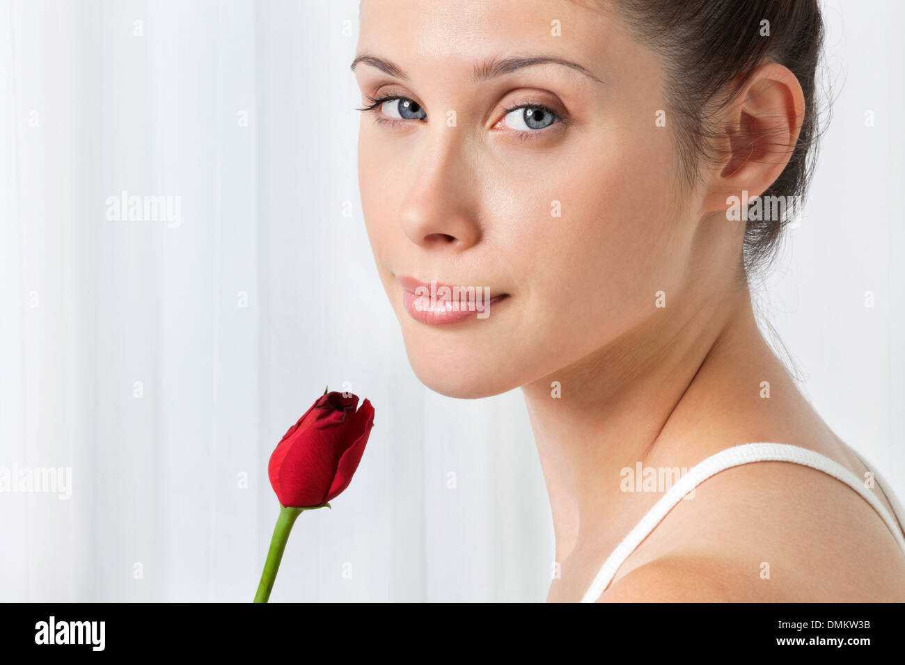 Female With Red Rose Stock Photo - Alamy