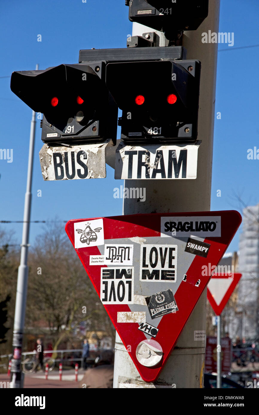 Road sign and Bus/Tram traffic lights, Amsterdam, Netherlands Stock ...