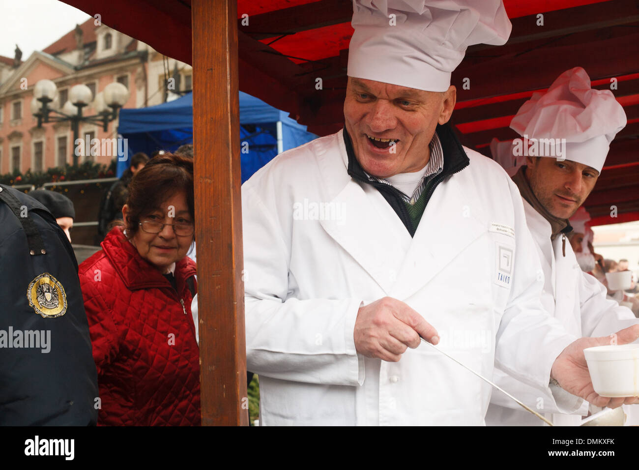 Mayor of Prague of that time Bohuslav Svoboda gives away free fish soup ...