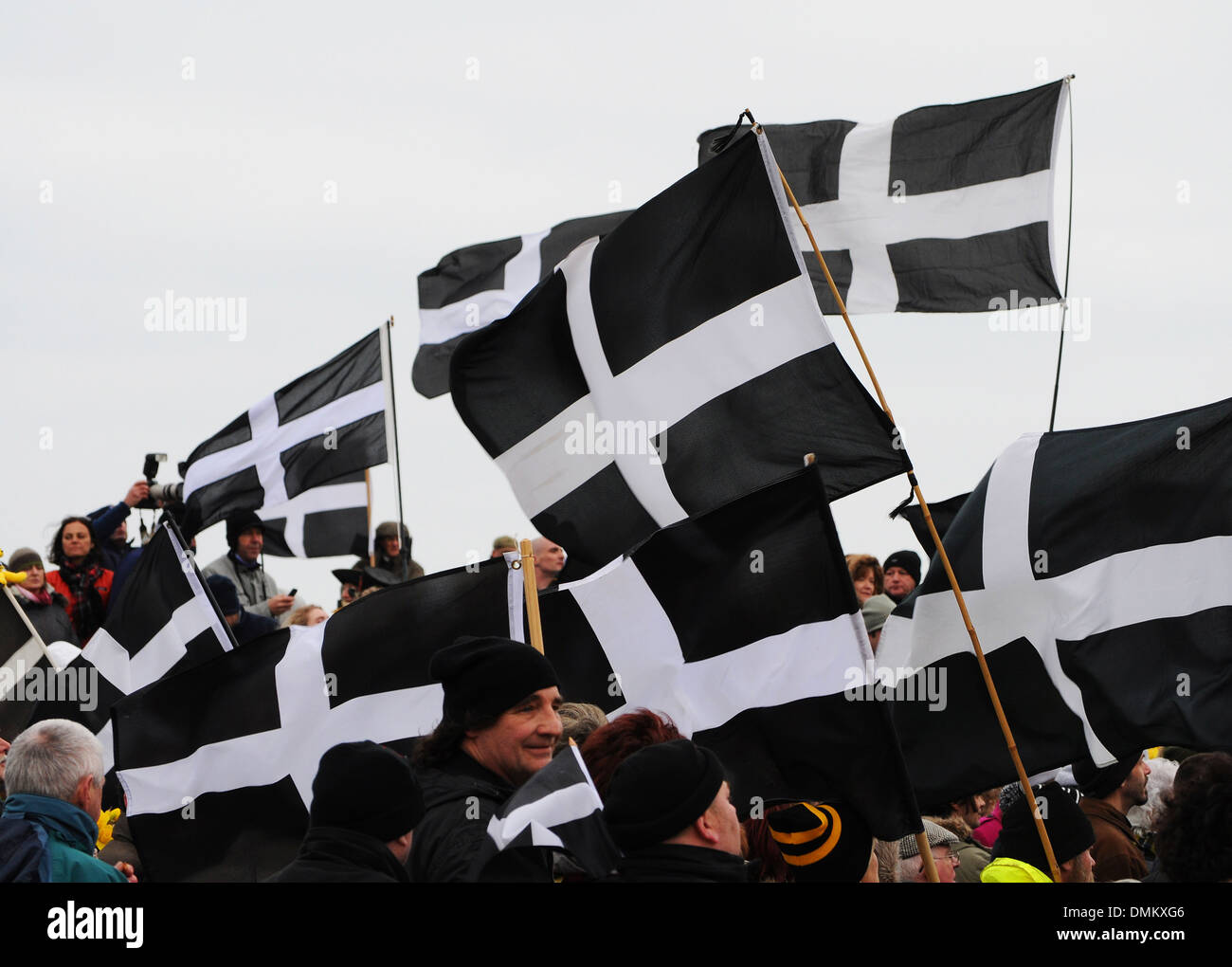 cornish flags fyling on st.pirans day in cornwall, uk Stock Photo - Alamy