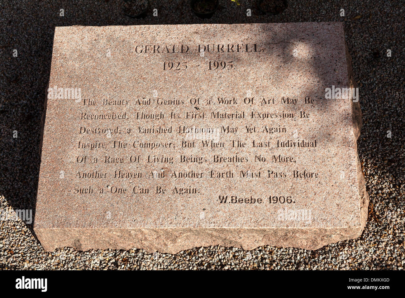 Memorial stone to Gerald Durrell, Durrell Wildlife Park, Jersey ...