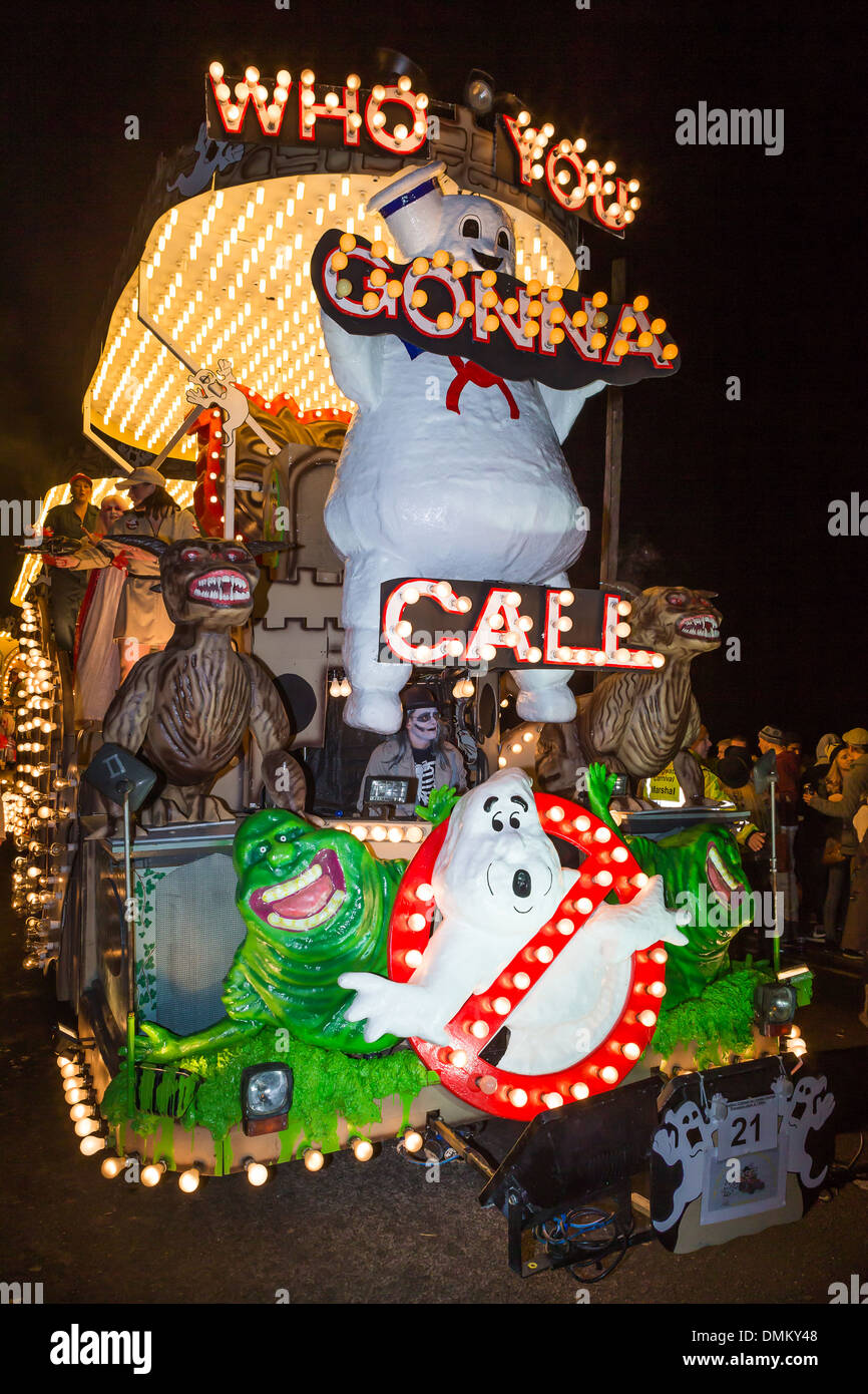 Assorted "Ghost Busters" characters on the Hot Rock Carnival Club float ...