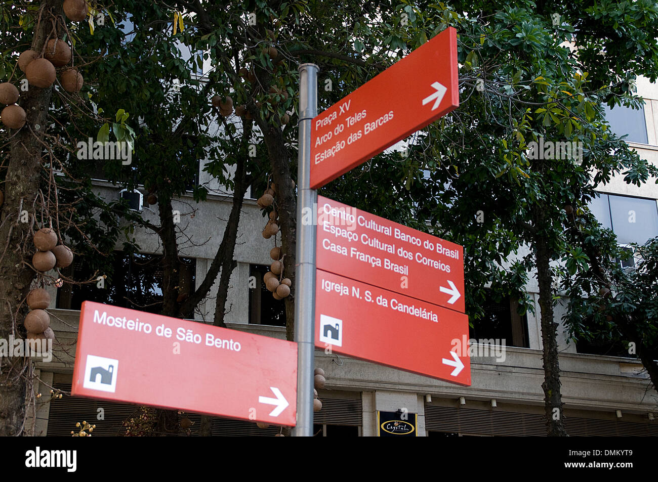 A red tourist attraction street sign in Rio de Janeiro, Brazil Stock ...