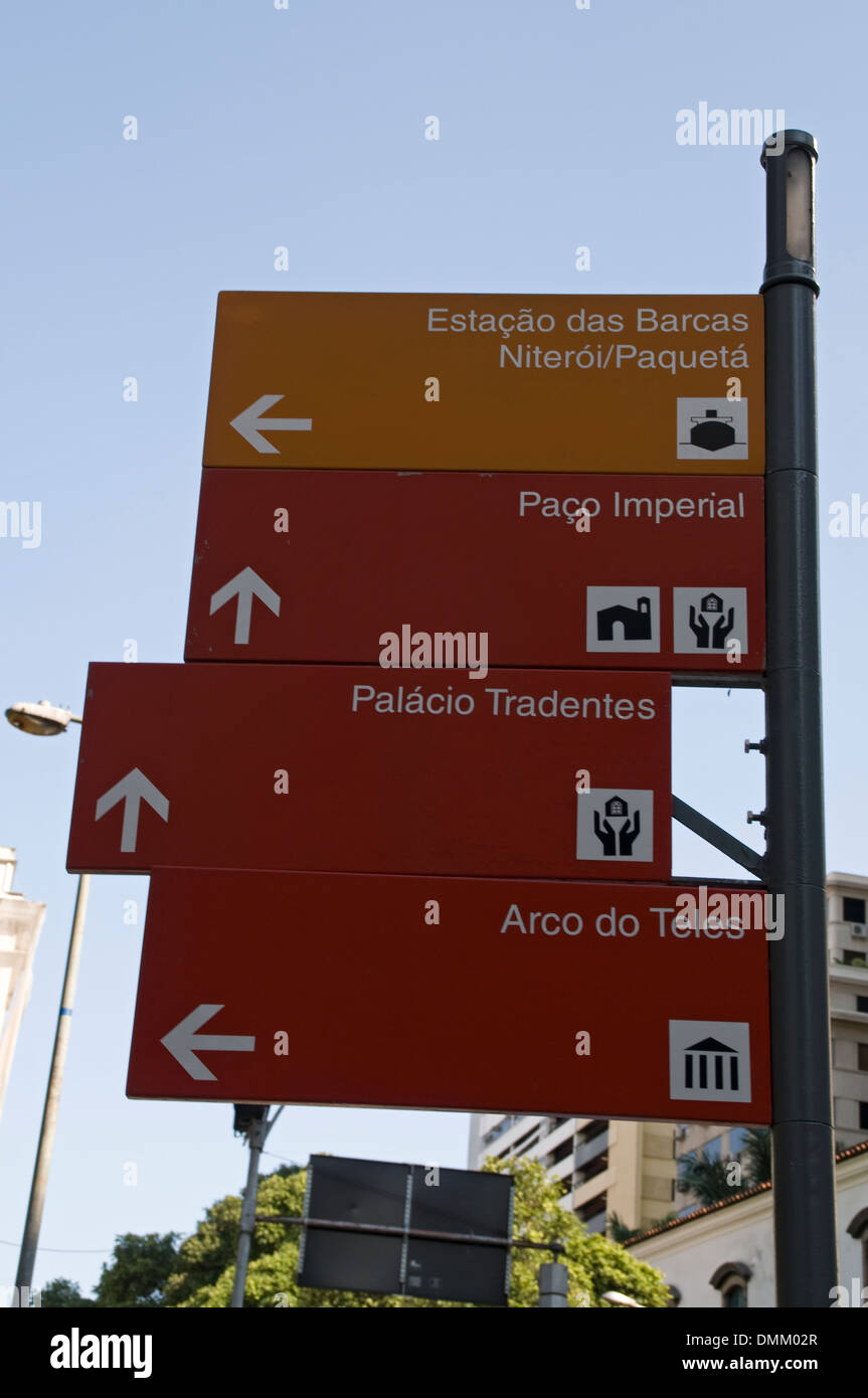 A street Tourist attraction sign in Rio de Janeiro, Brazil Stock Photo ...