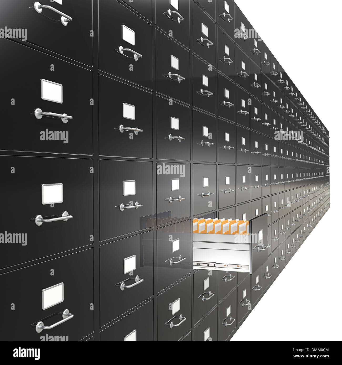 Massive wall of File Cabinets. Open drawer. Black Stock Photo - Alamy