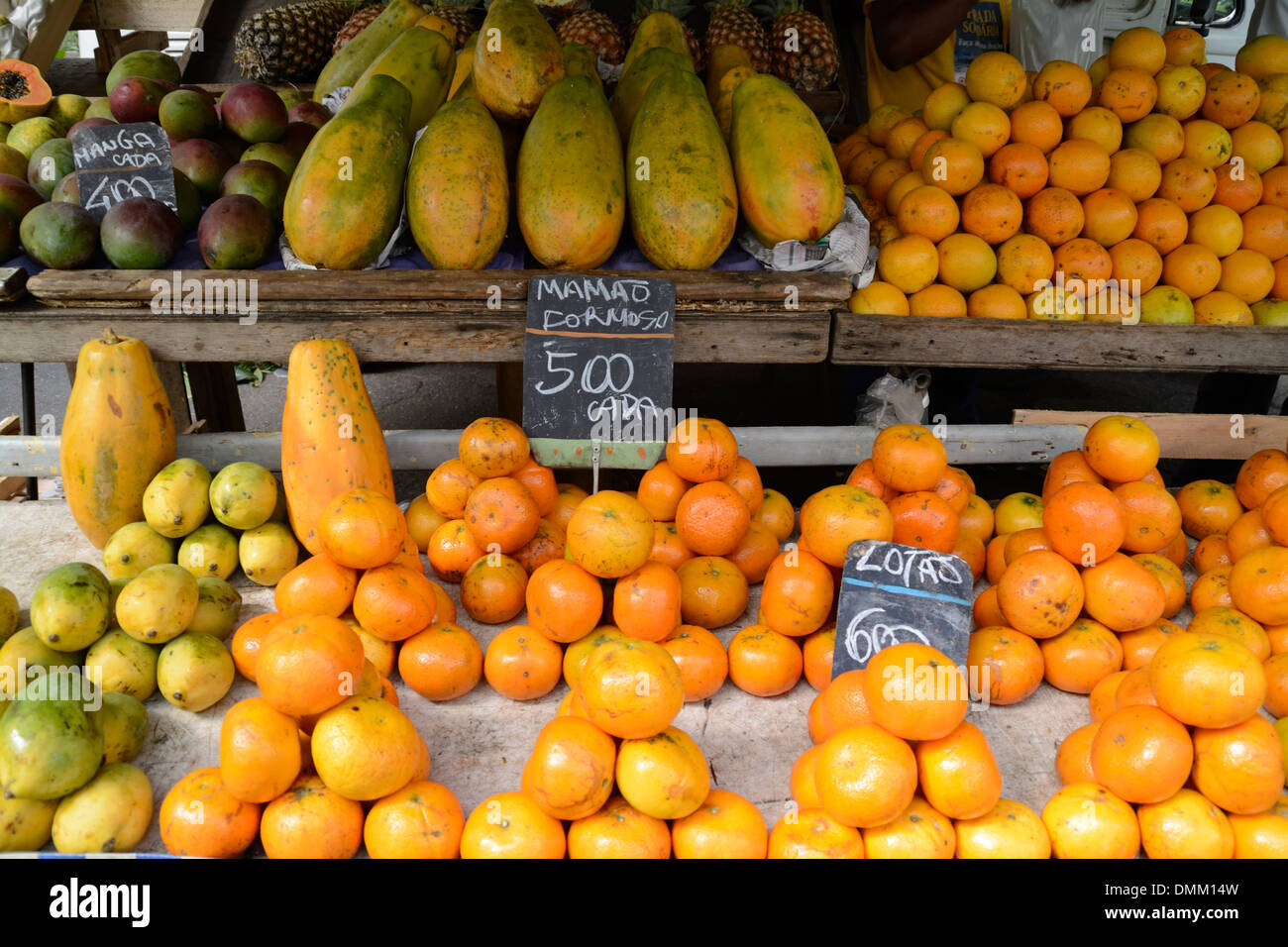 A fresh fruit stall at a Rio fruit and vegetable market in Rio de ...