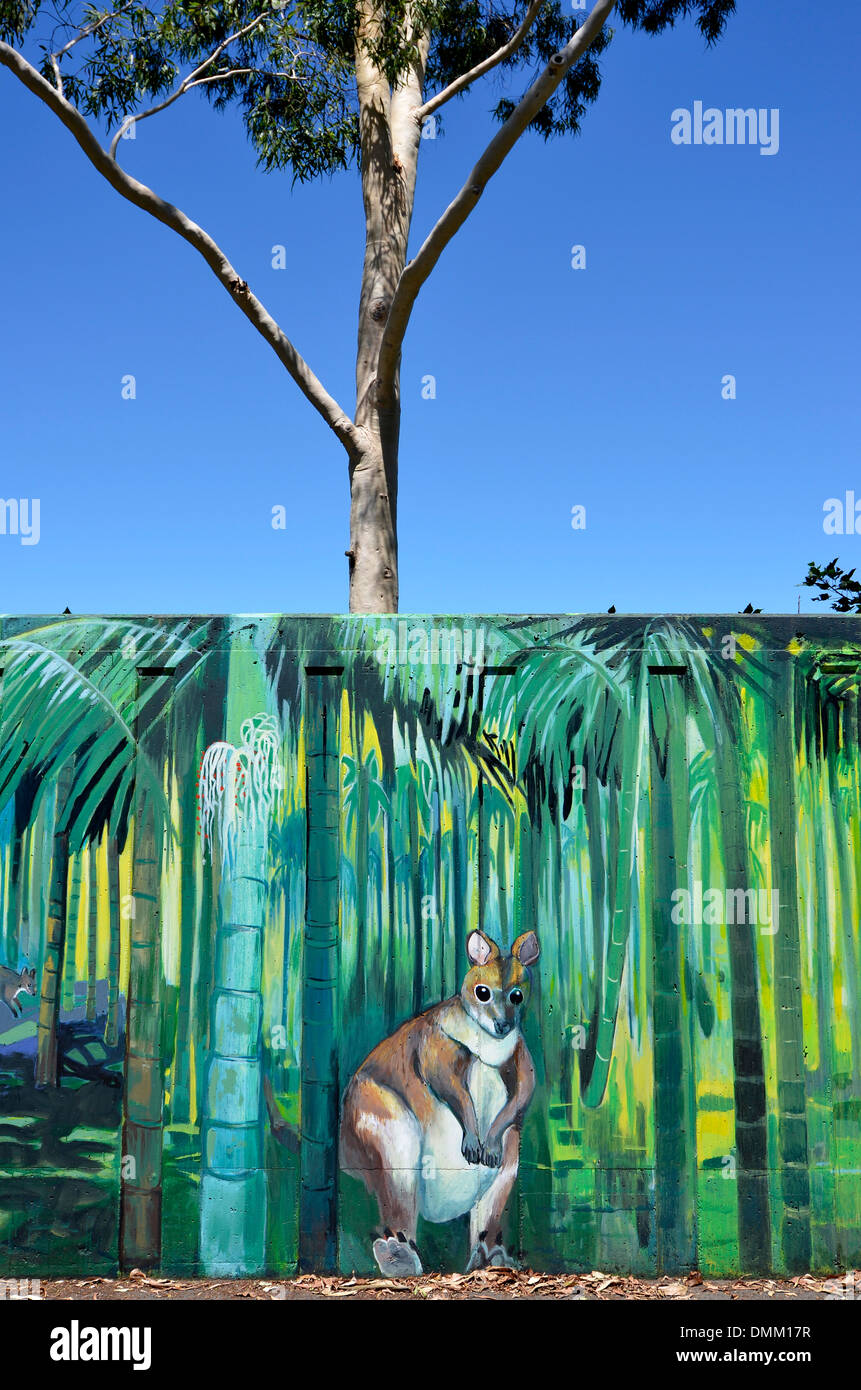 kangaroo mural on wall with gum tree over in murwillumbah, australia ...