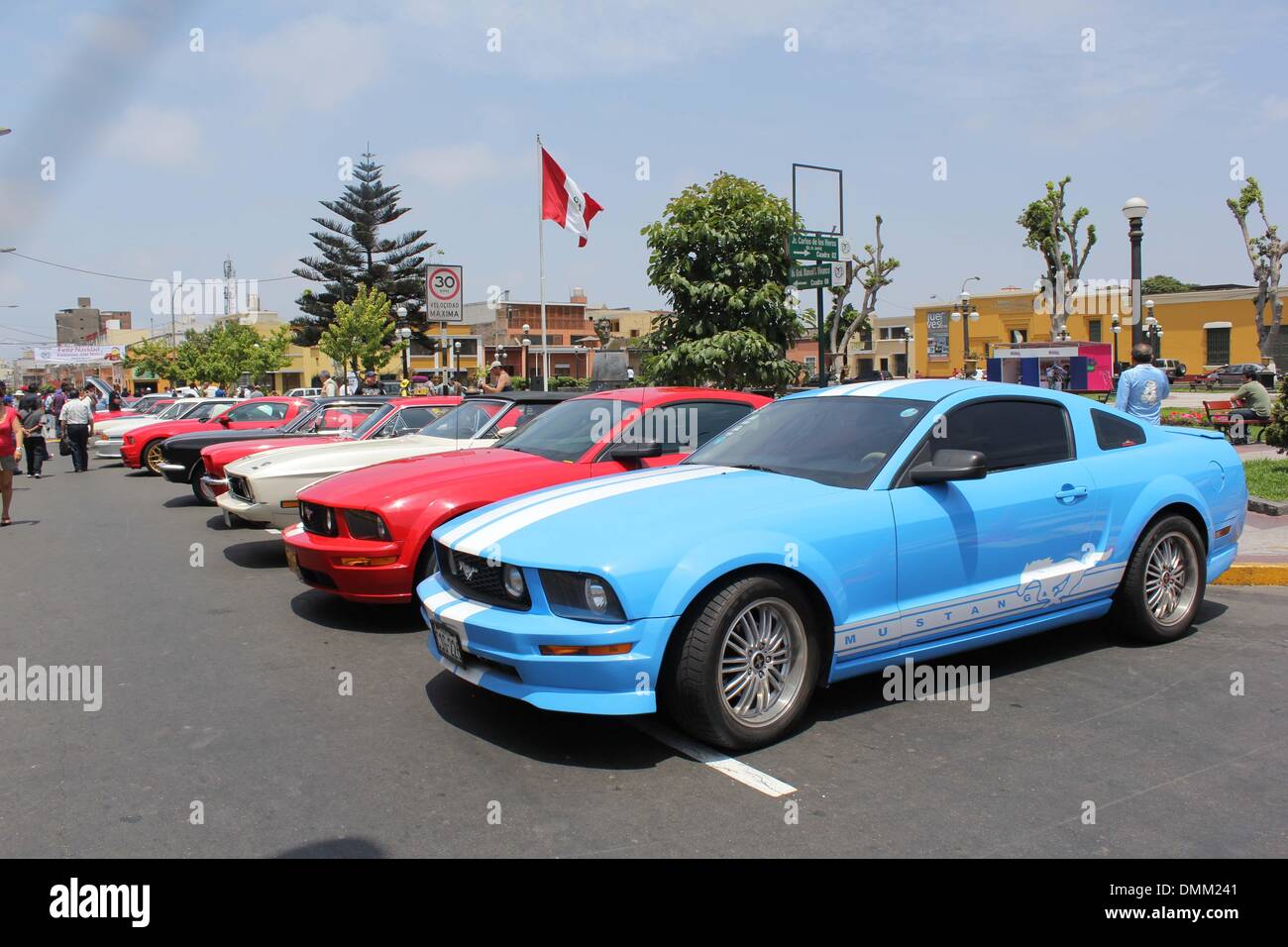 Lima, Peru. 16th Dec, 2013. Ford Mustang cars are displayed during the ...