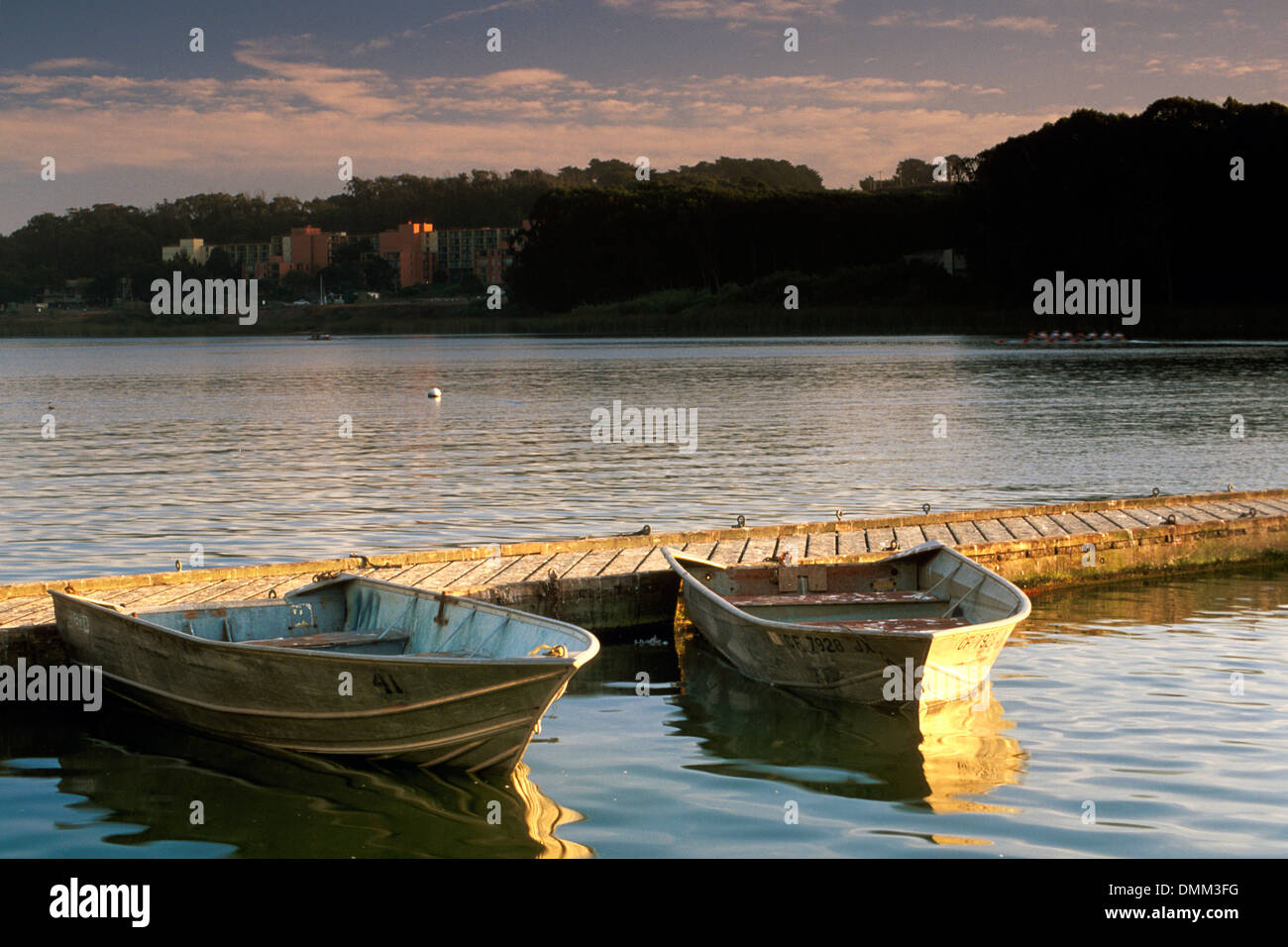 Row boats docked at Lake Merced, San Francisco, California Stock Photo ...