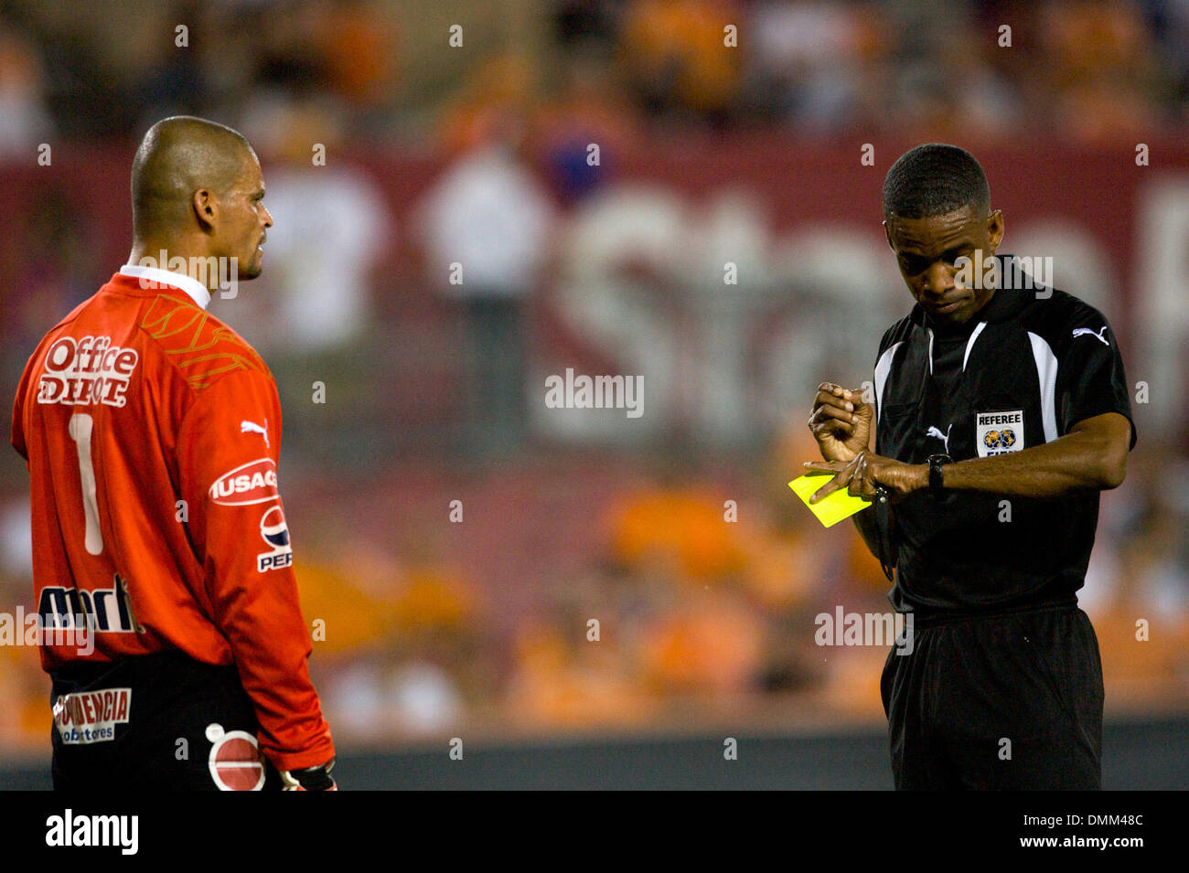 30 September 2009: Miguel Calero (#1) Goalkeeper of Pachuca is yellow ...