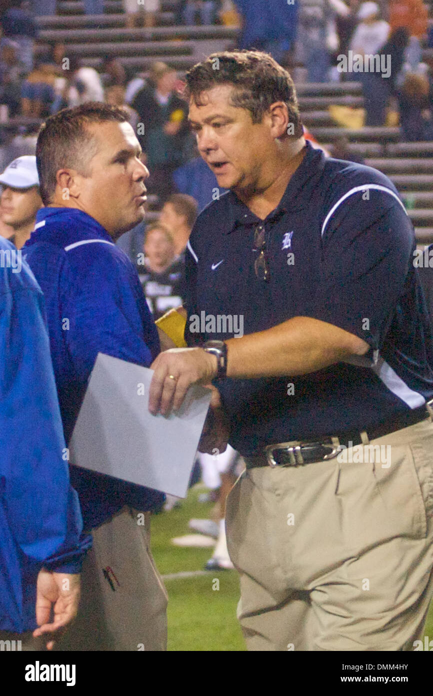 03 October 2009: Rice head coach David Bailiff shakes hands with Tulsa ...