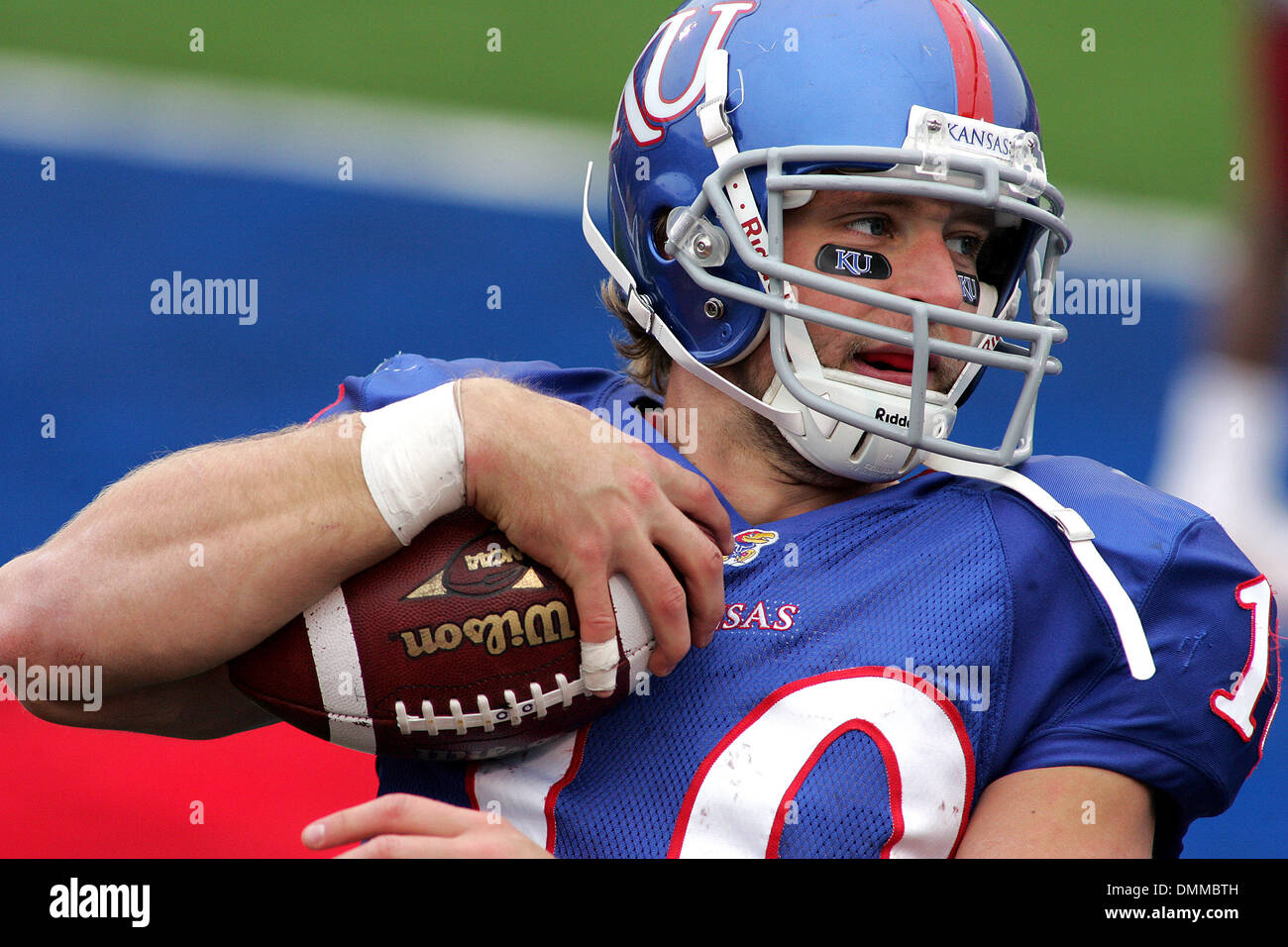 10 October 2009: Kansas wide receiver Kerry Meier (10) after scoring a ...