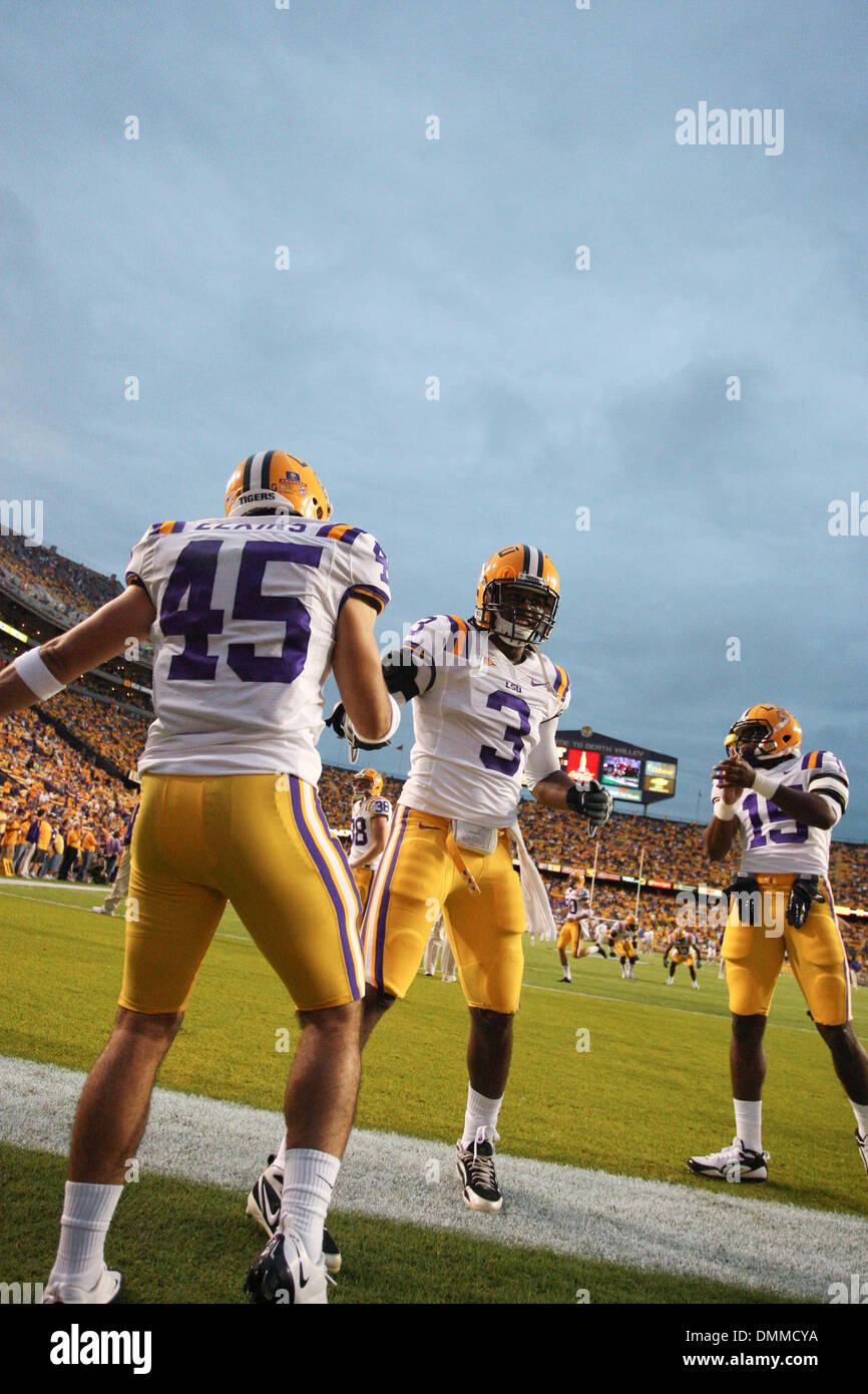 10 October 2009: LSU safety Chad Jones (3) celebrates with his LSU ...