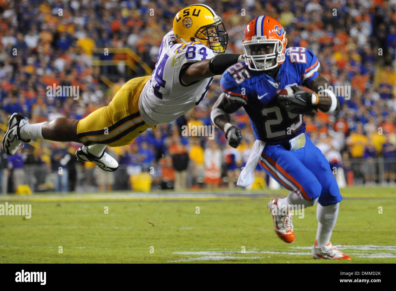 10 October 2009: LSU defensive end #84, Rahim Alem, makes a diving ...