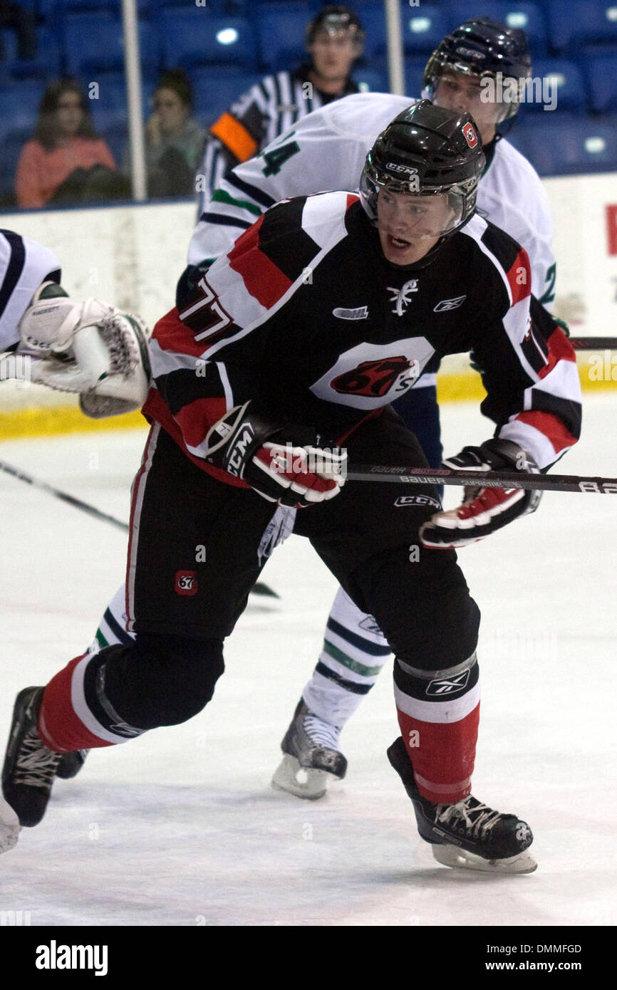16 OCT 2009: Ottawa 67's center Ryan Martindale (77) watches the action ...
