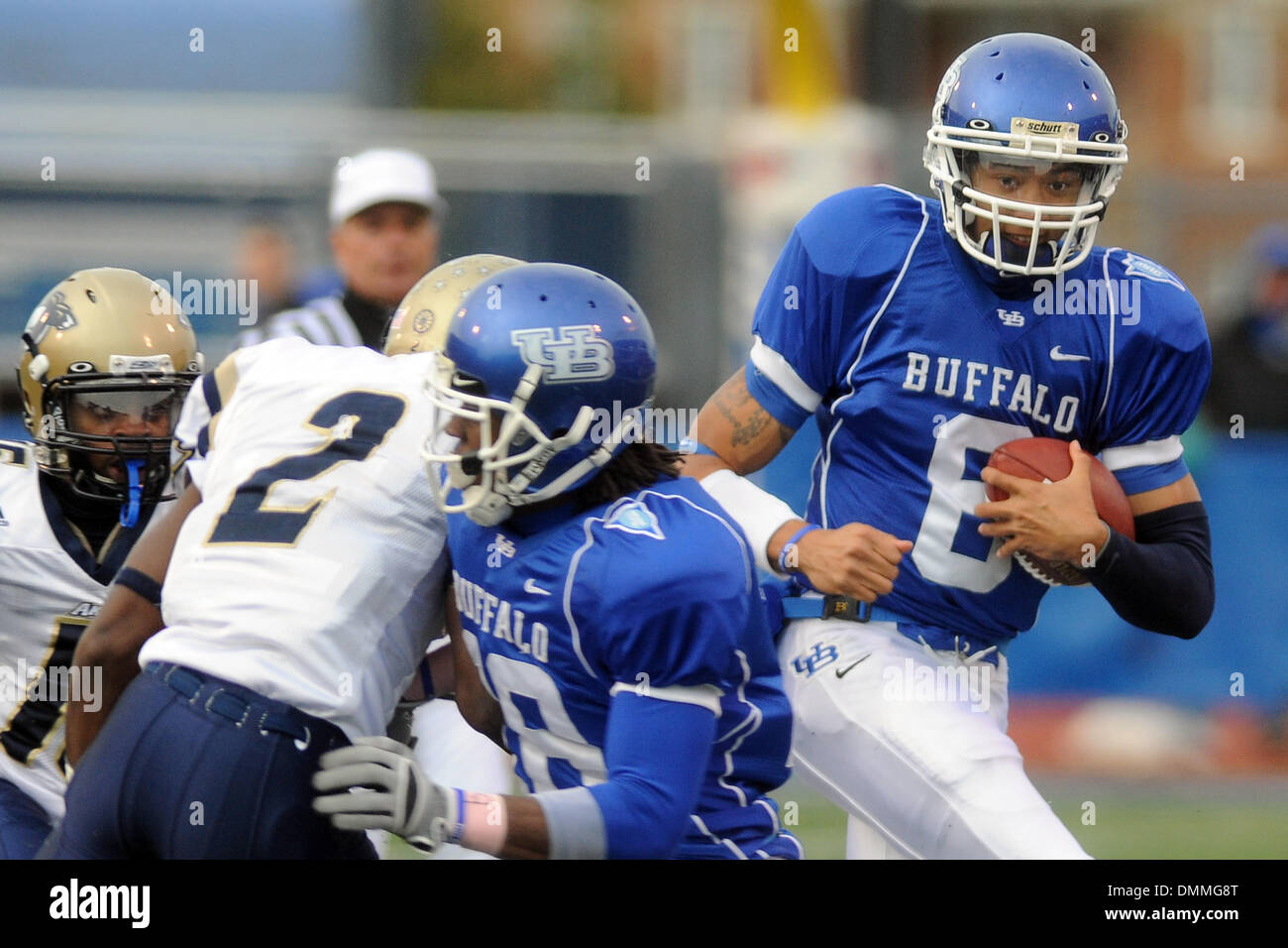 17 October 2009: Buffalo quarterback Zach Maynard (6) follows the block ...