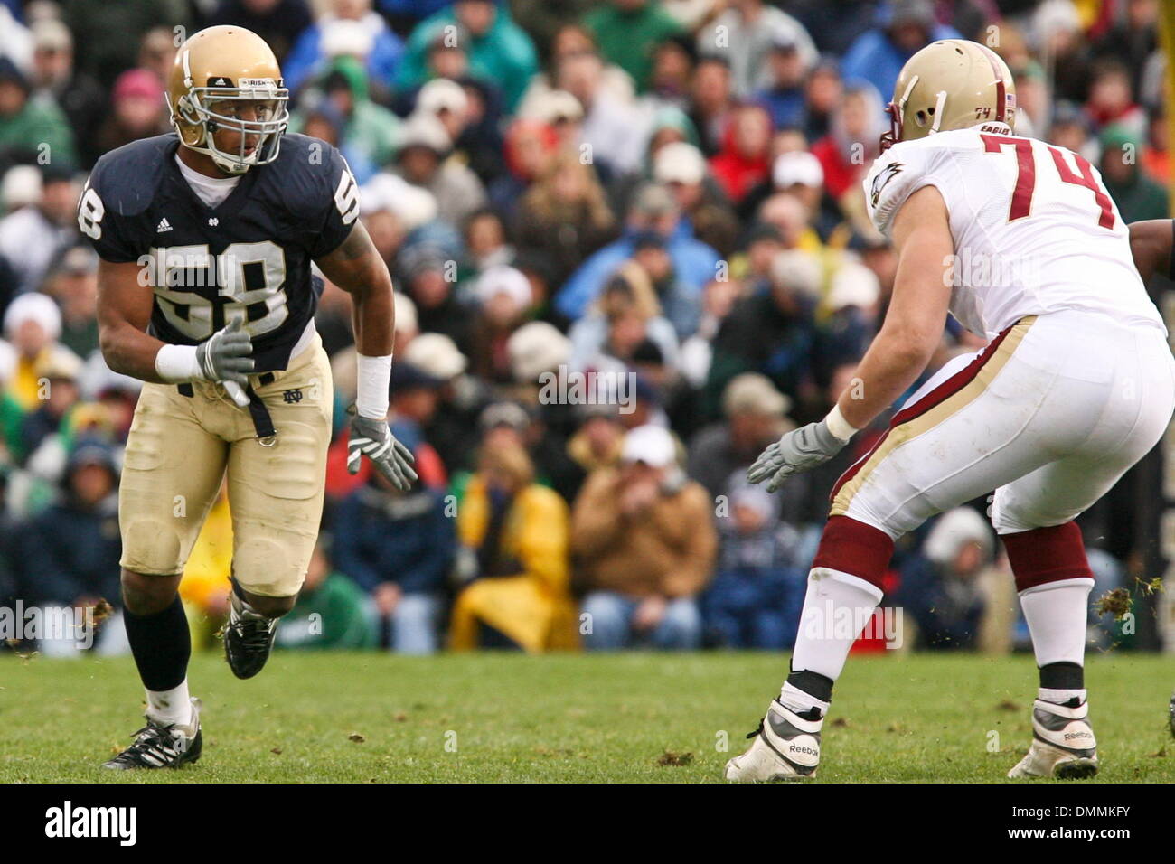 24 October 2009: Notre Dame linebacker Brian Smith (58) during game ...
