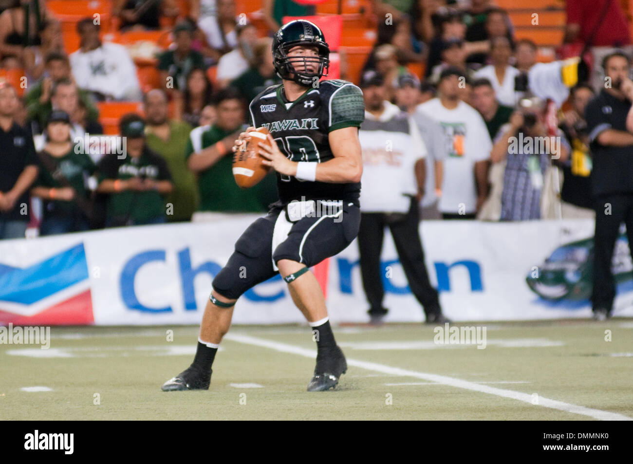 24 October 2009: Hawaii quarterback during the first half action in the ...