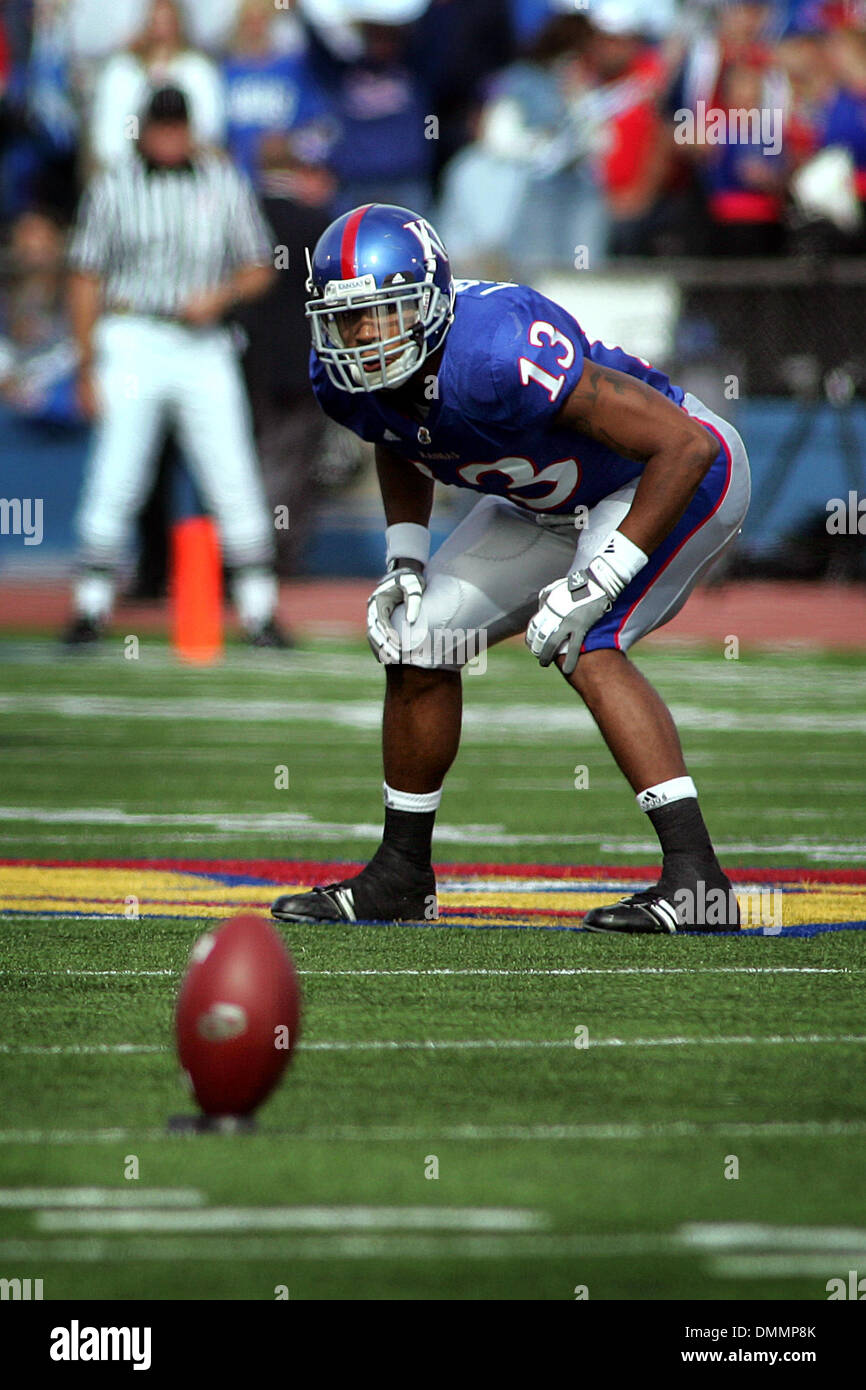 24 October 2009: Kansas safety Lubbock Smith (13) waits for the kick ...