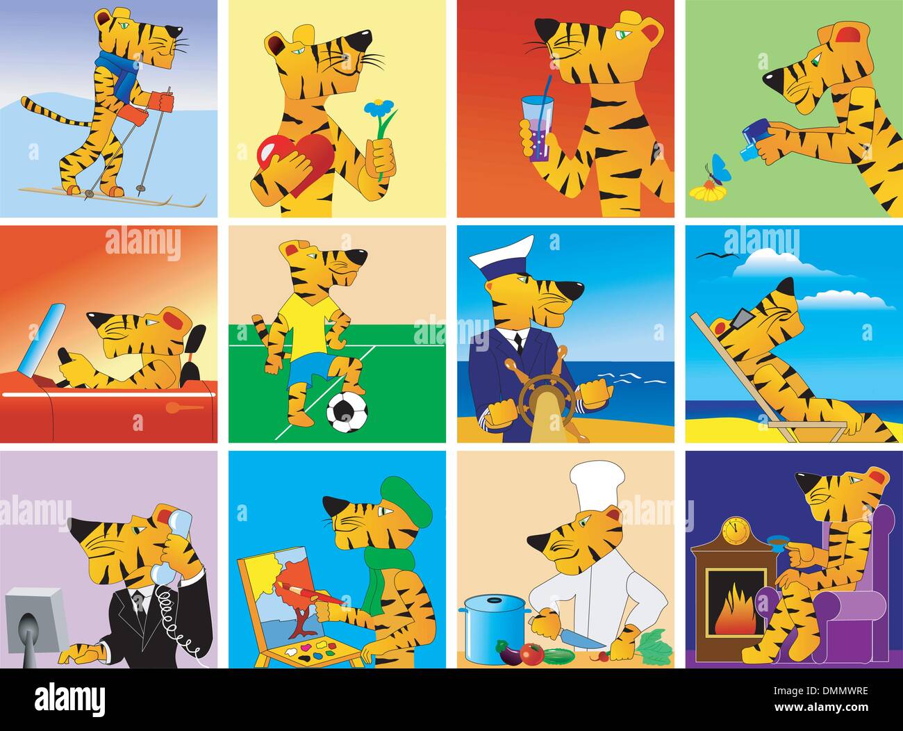 set of the situations with a funny cartoon character Stock Vector Image ...