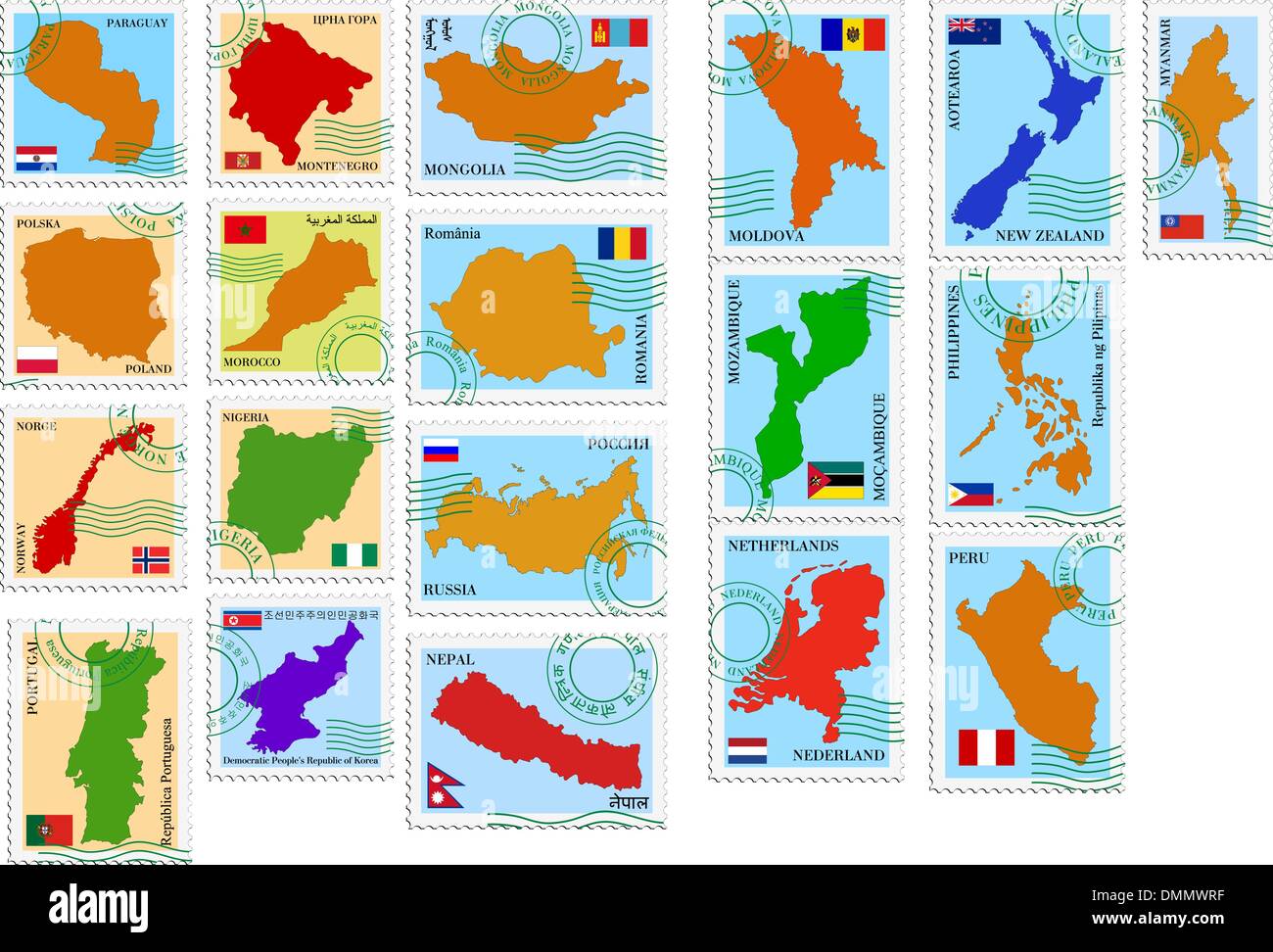 set of the stamps with different countries Stock Vector Image & Art - Alamy