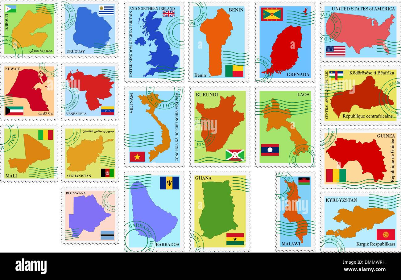 set of the stamps with different countries Stock Vector Image & Art - Alamy