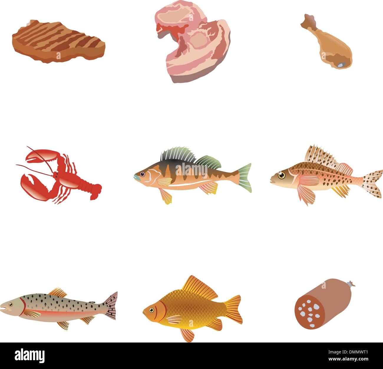 set of the fishes and meat Stock Vector Image & Art - Alamy