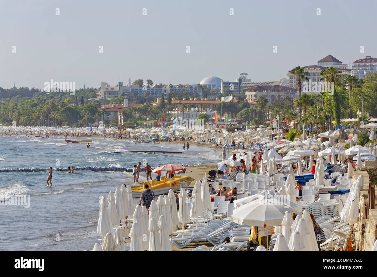 Turkey, Side, Crowded beach and hotels Stock Photo - Alamy
